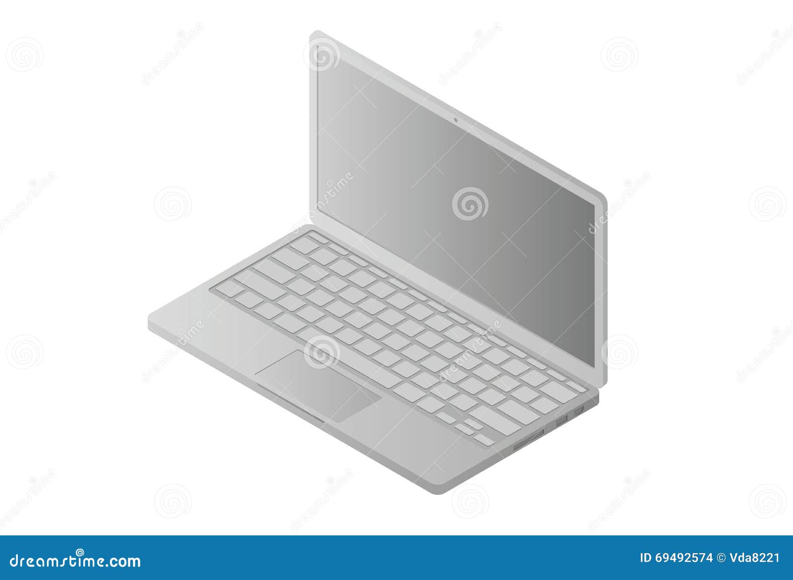 Front View Isometric Laptop Isolated on White Stock Vector ...