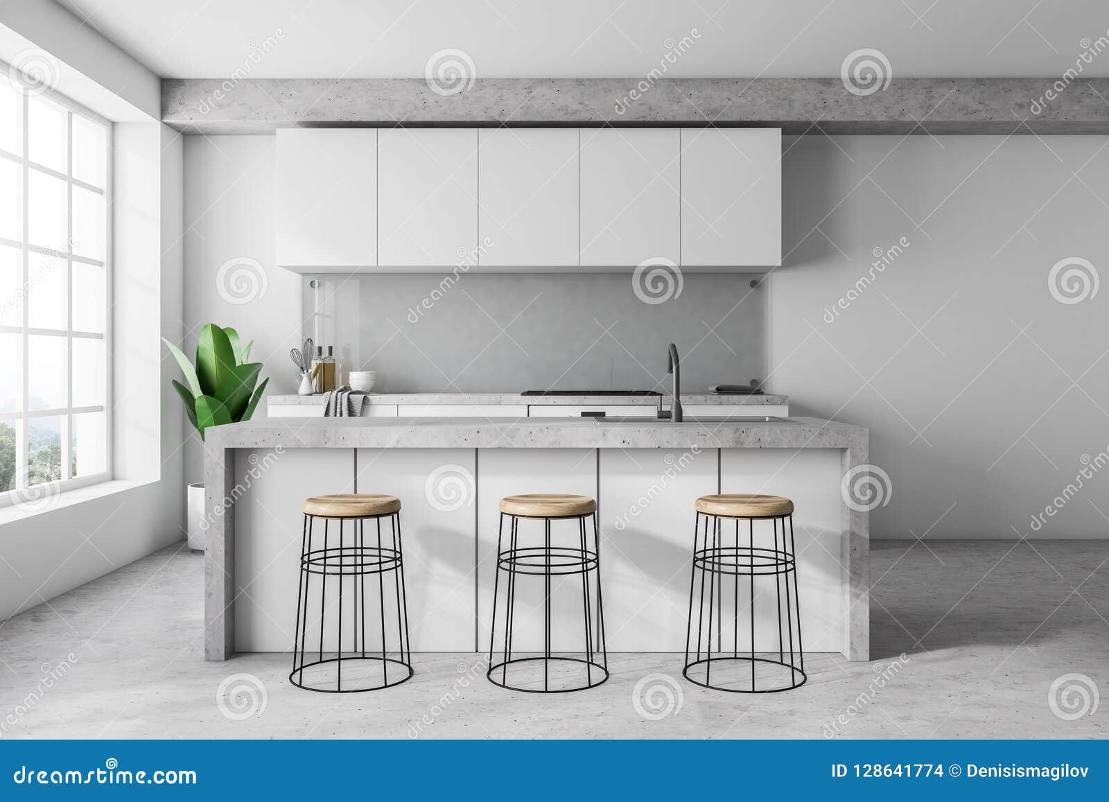 Front View of Kitchen Bar and Stools Stock Illustration - Illustration ...