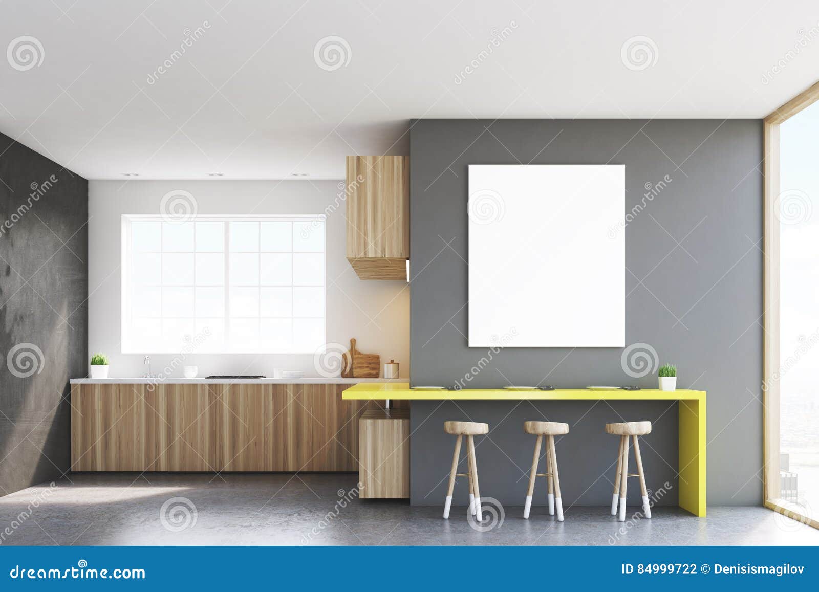 Front View of Kitchen Countertop and Poster Stock Illustration ...
