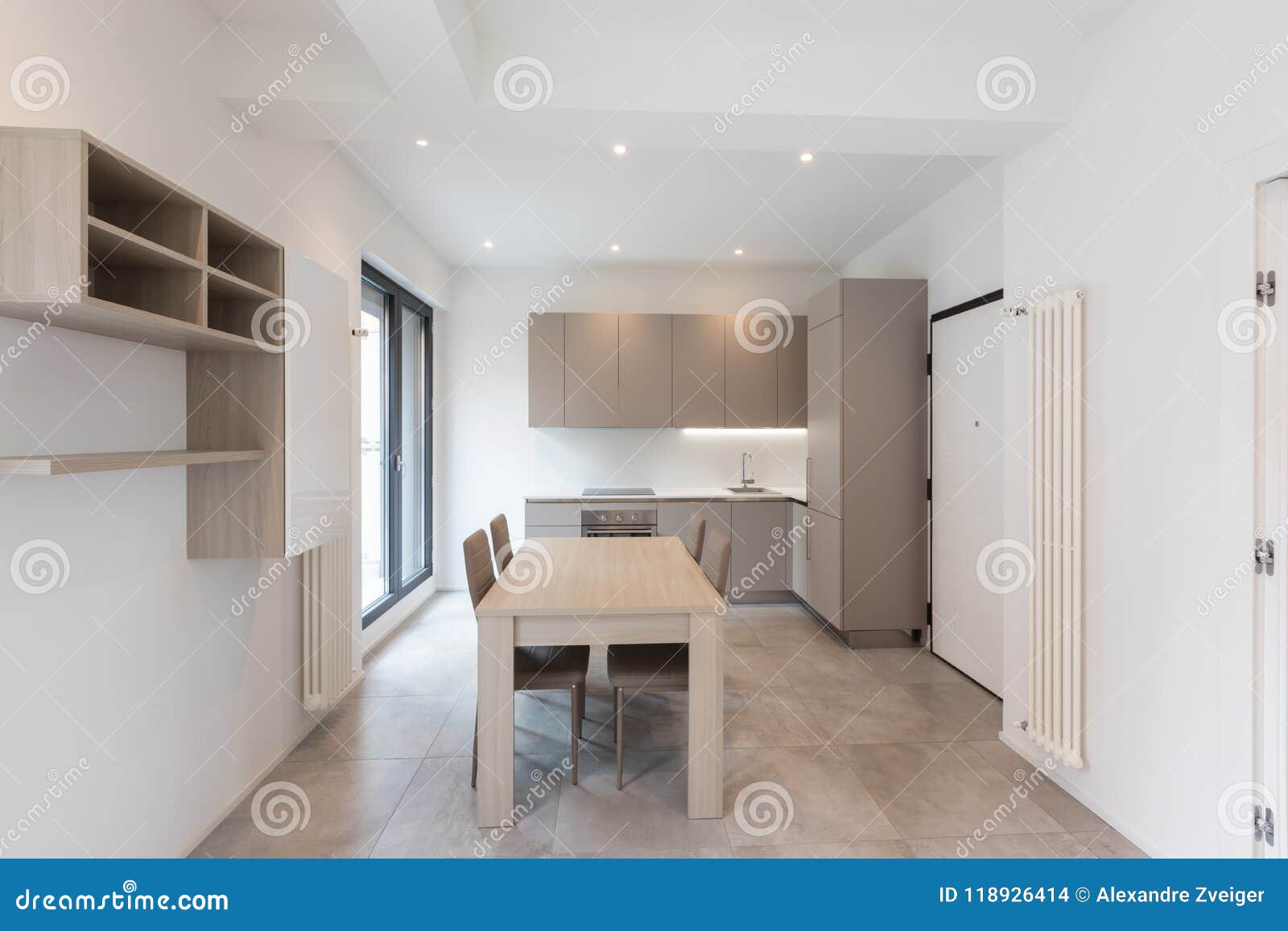 Front View of Modern Kitchen Stock Photo - Image of architecture ...