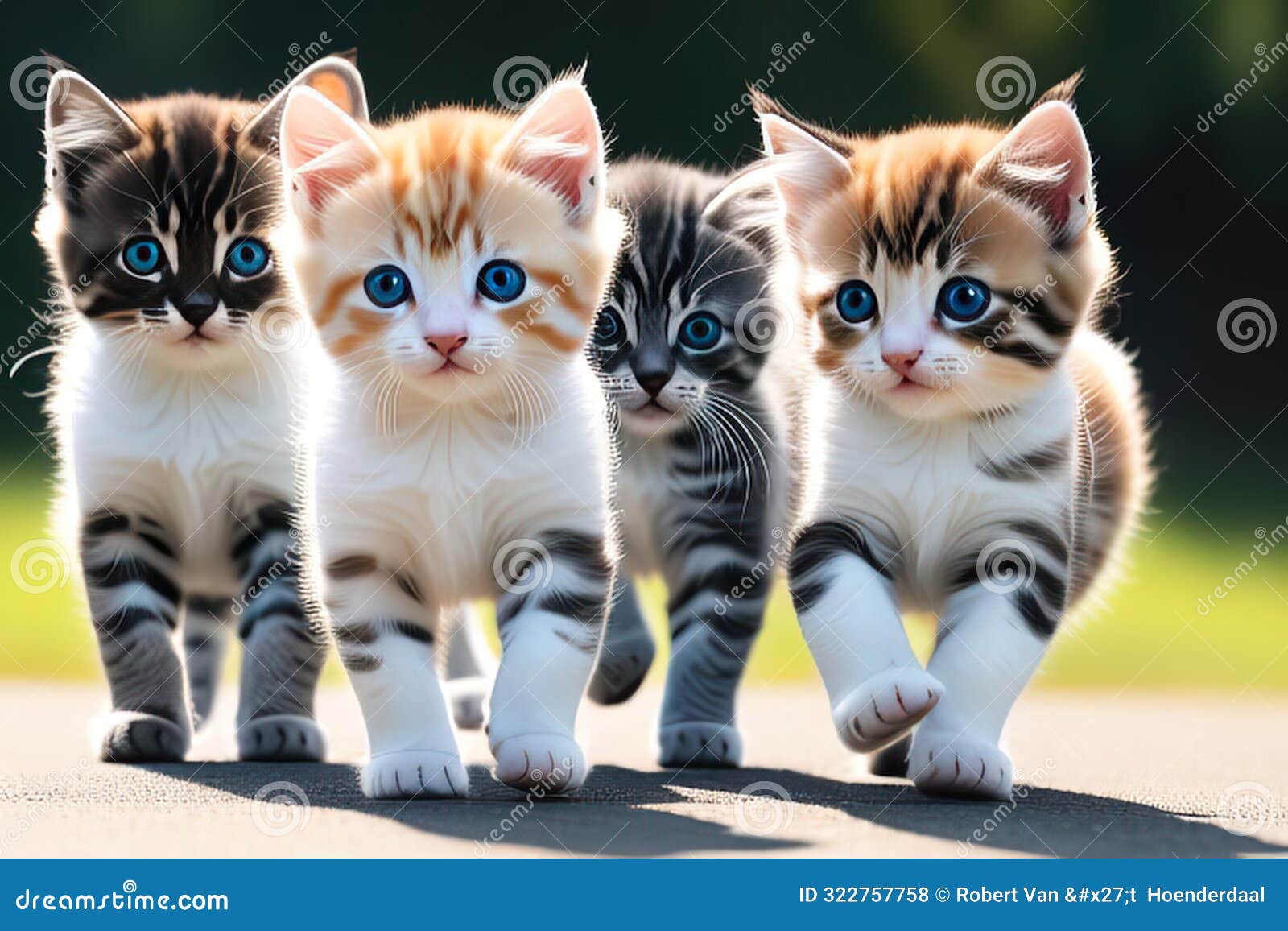 Front View Kittens Running Together at 18-6-2024 Stock Illustration ...