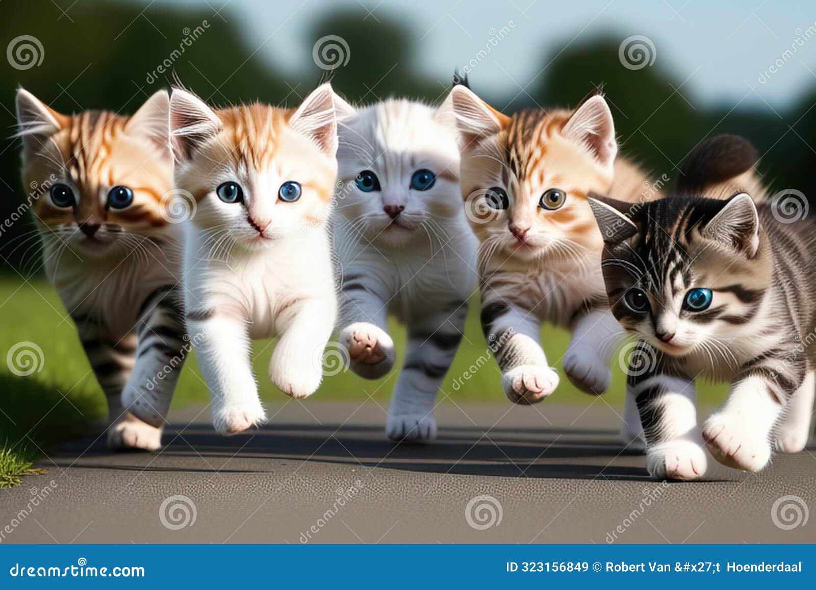 Front View Kittens Running Together at 18-6-2024 Stock Illustration ...