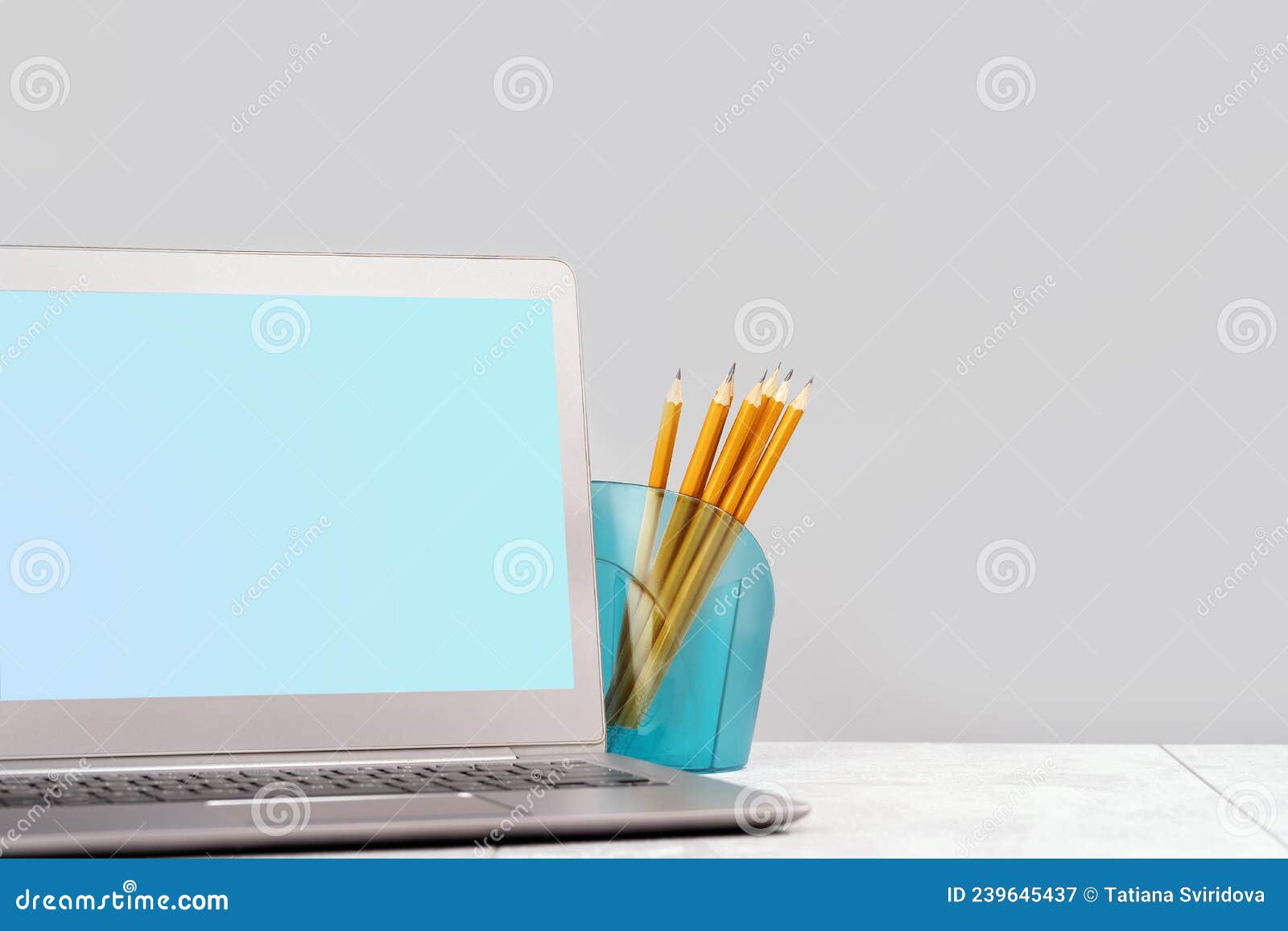 Front View of the Laptop with Mockup Screen on the Desk Stock Image ...