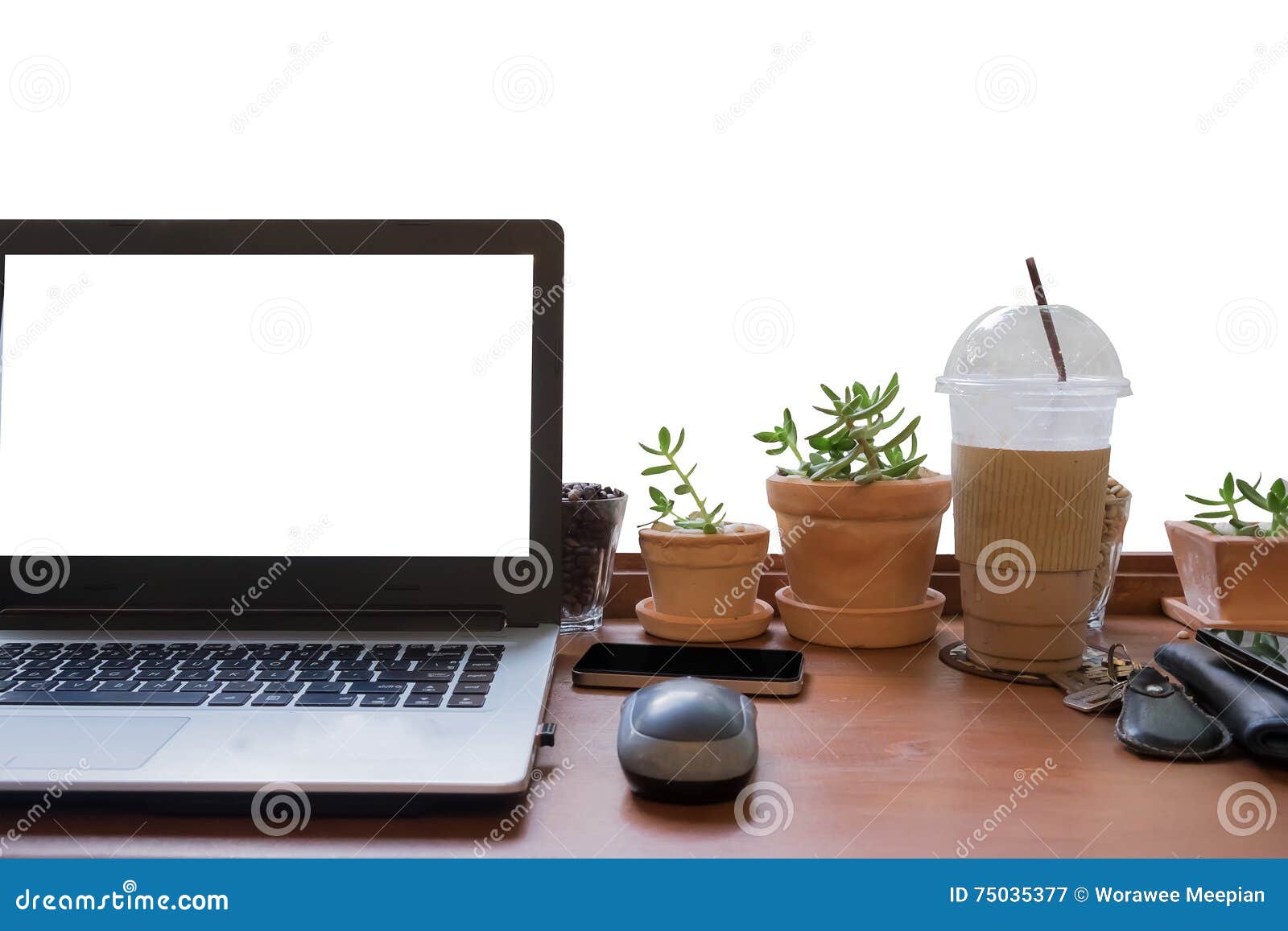 Front View of Laptop on Table White Background. Laptop with Blank ...