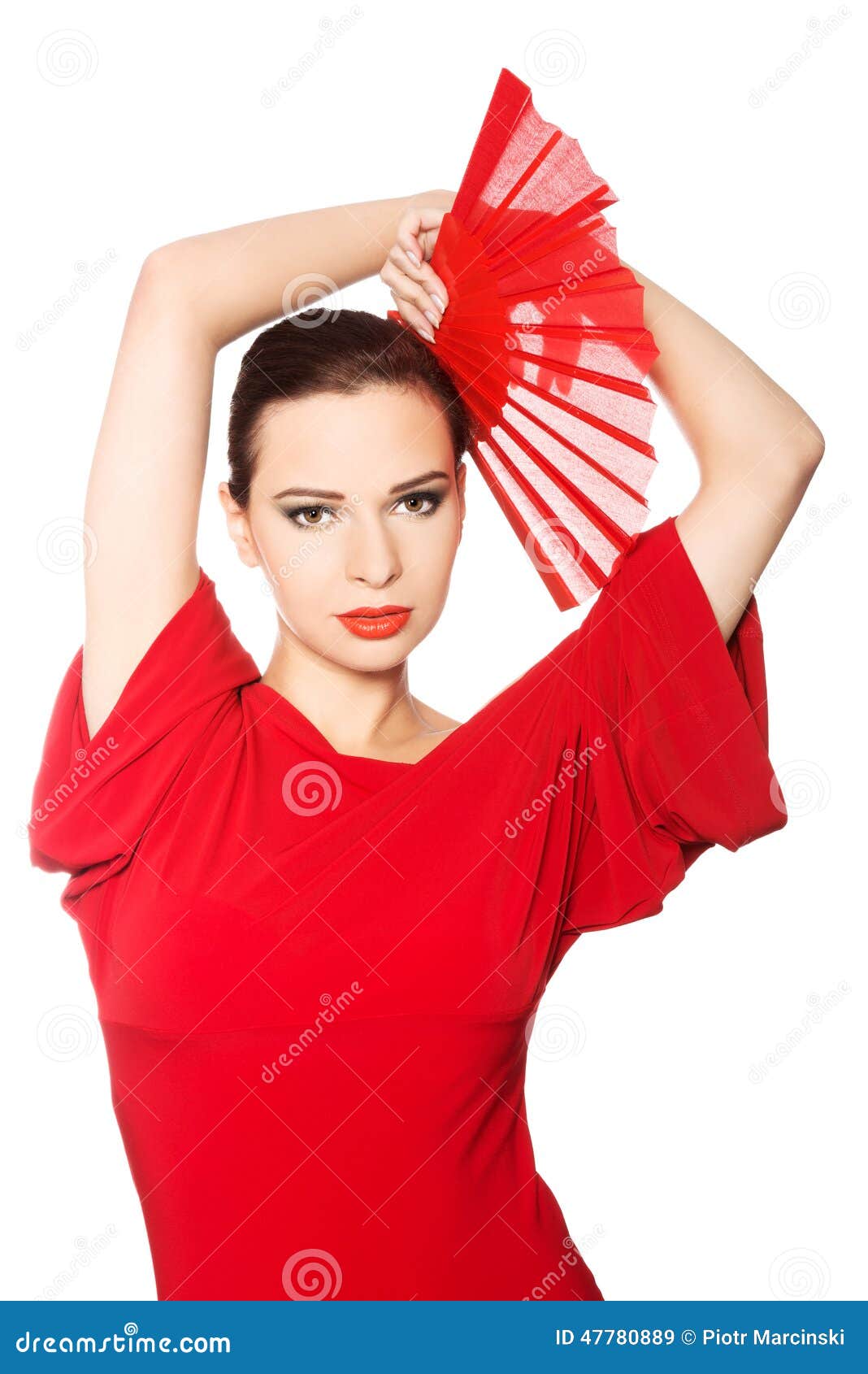 Front View of a Latino Dancer Wearing Red Dress Stock Image - Image of ...