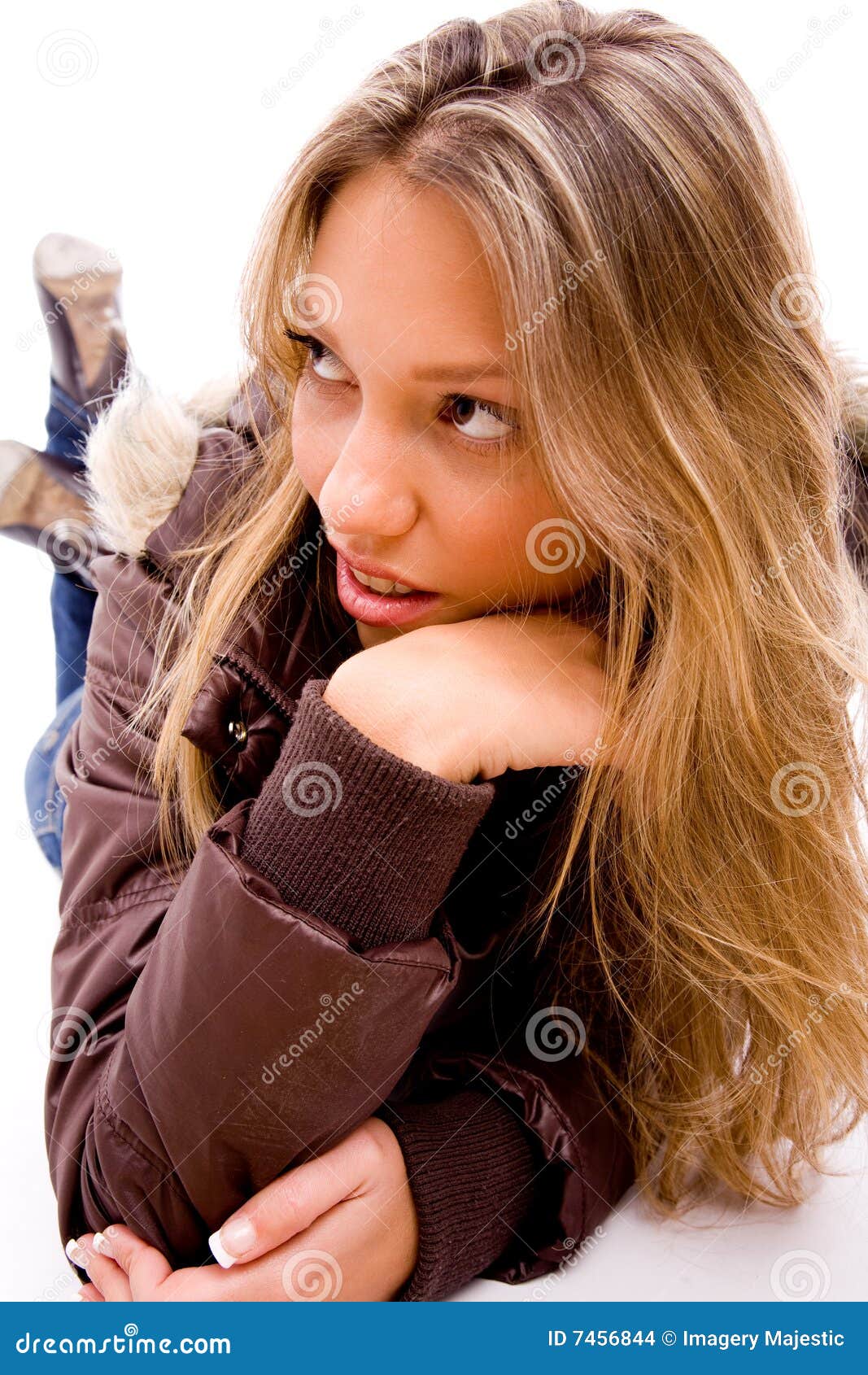 Front View of Laying Young Woman Stock Photo - Image of posing, female ...