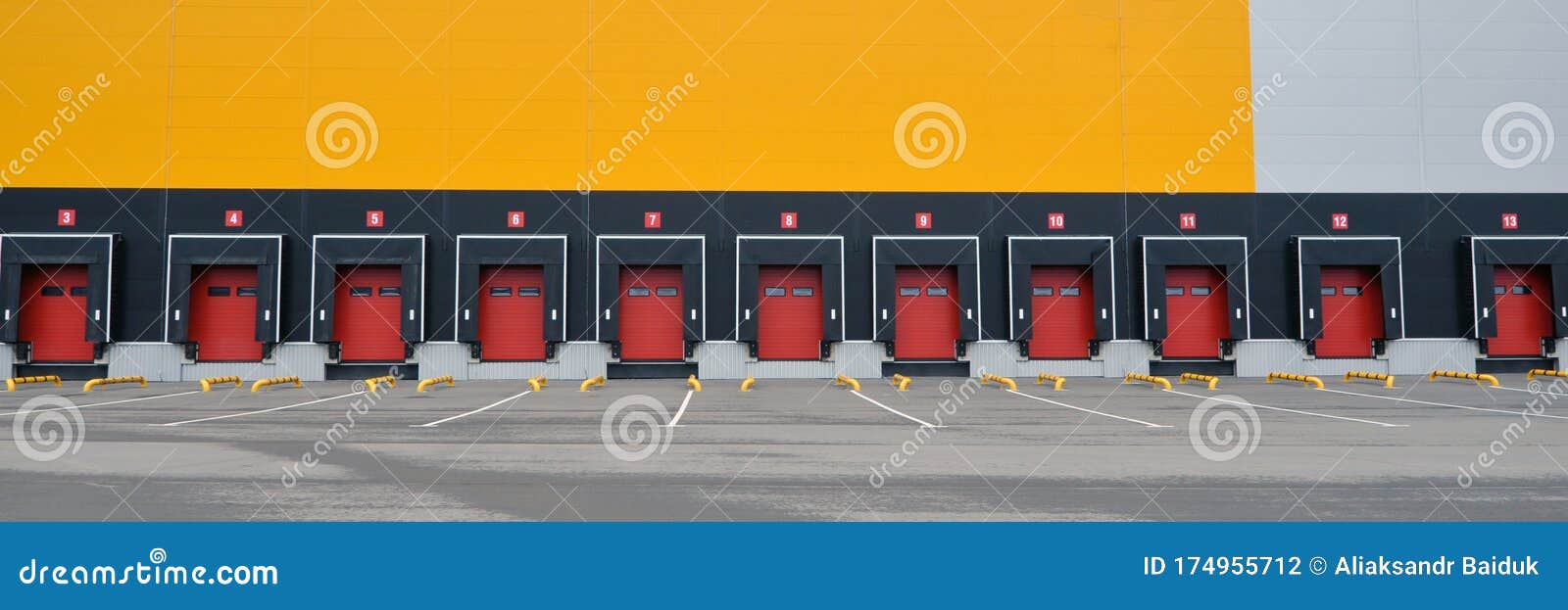 Front View of Loading Docks. Warehouse Center Stock Photo - Image of ...