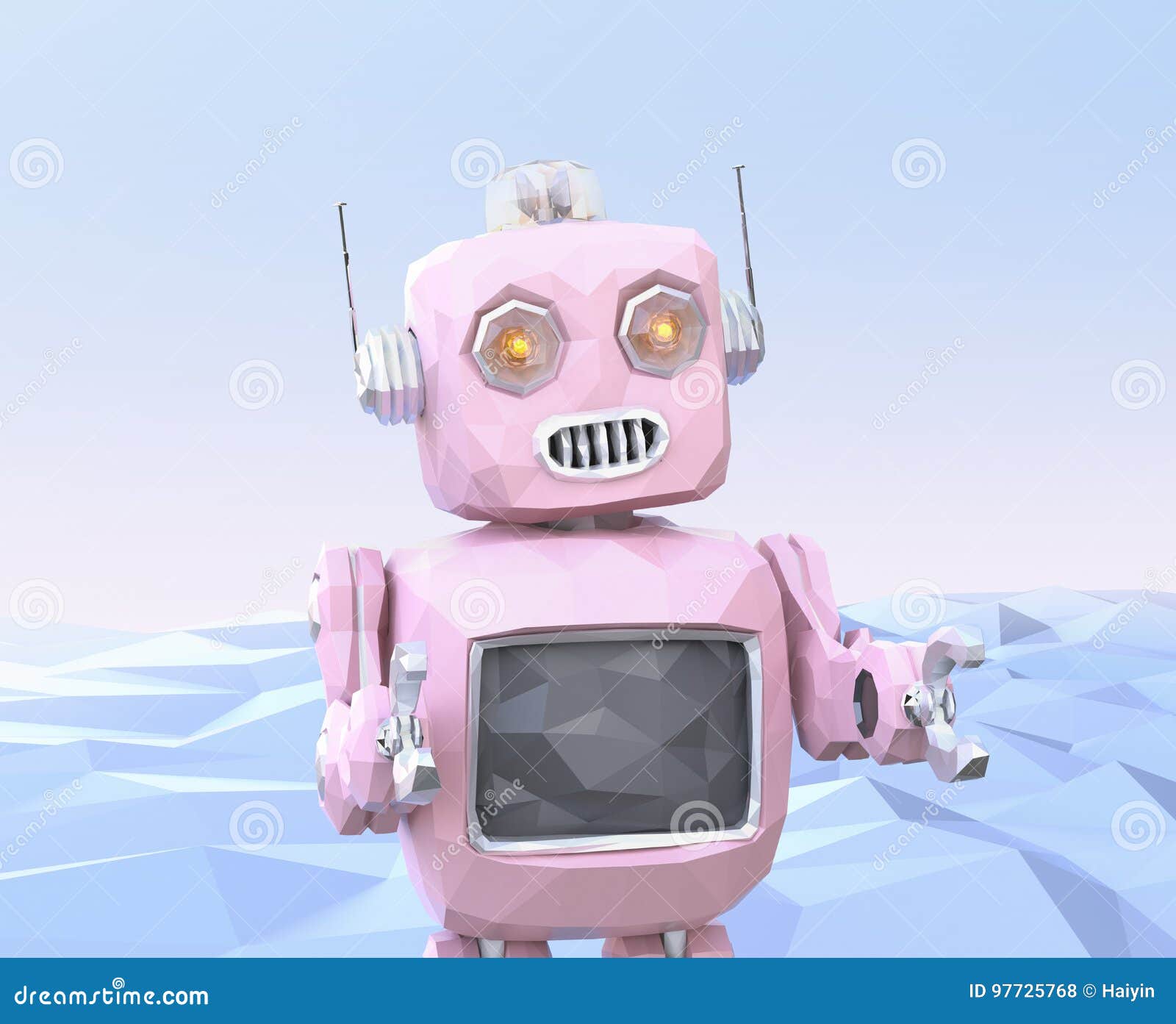Front View of Low Poly Robot on Blue Background Stock Illustration ...