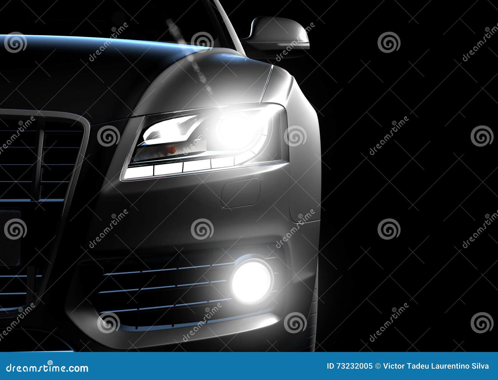 Front View of Luxury Car in a Black Background Stock Illustration ...
