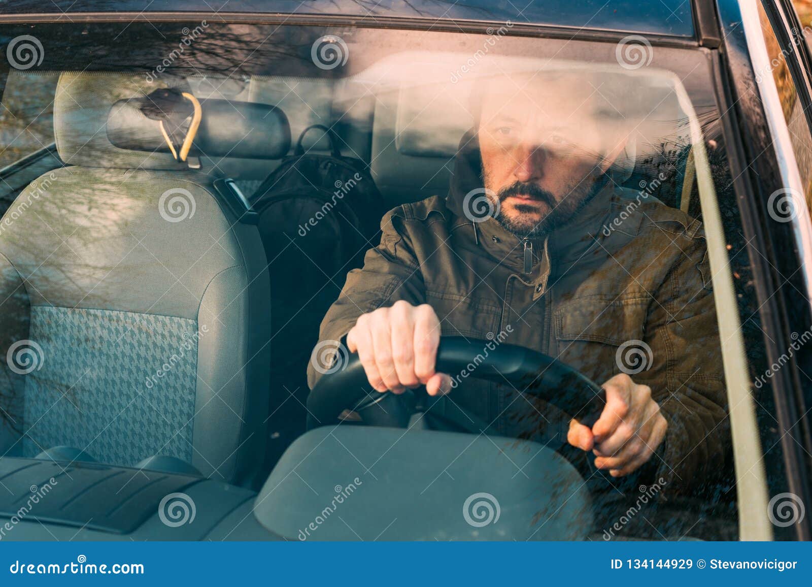 Front View of Man Driving Car Stock Image - Image of confidence, driver ...