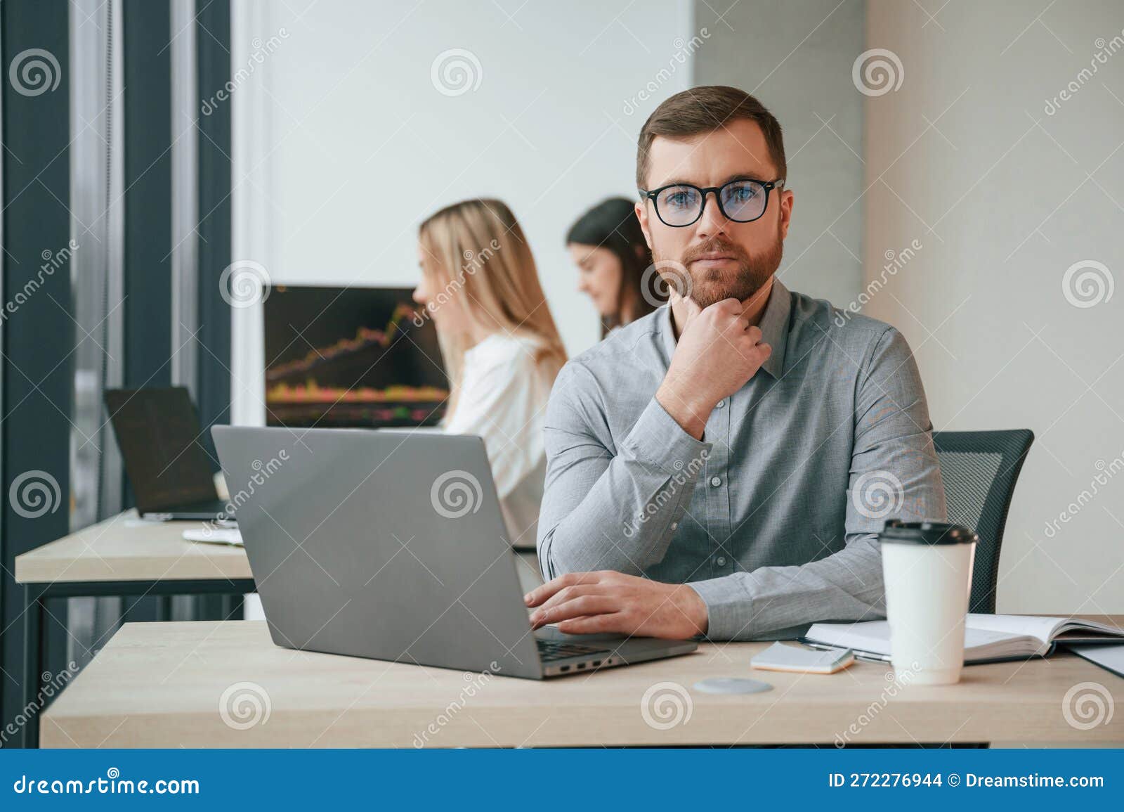 Front View of Man. Successful Team are Working Together in the Office ...