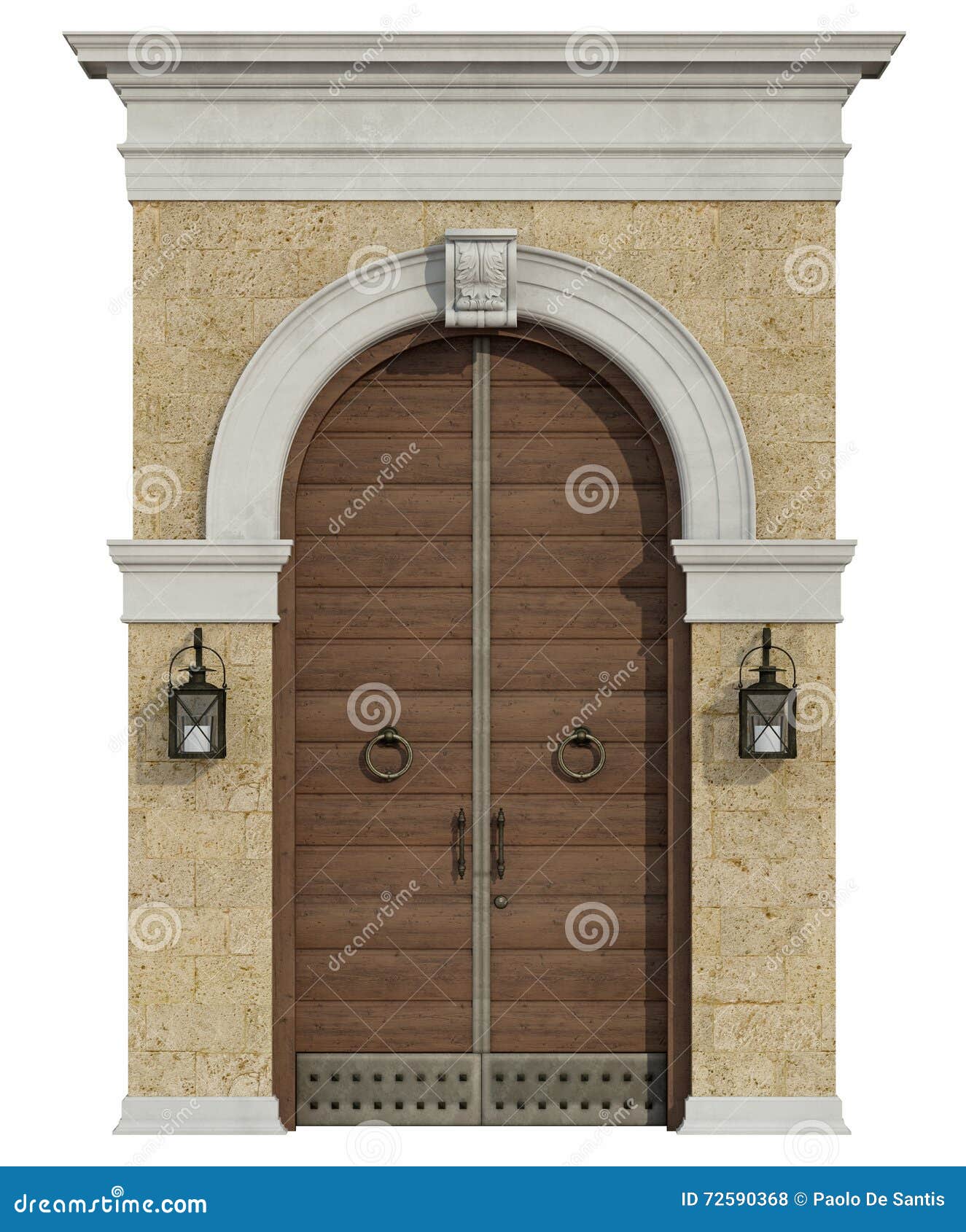 Front View of a Medieval Portal with Wooden Door Stock Illustration ...