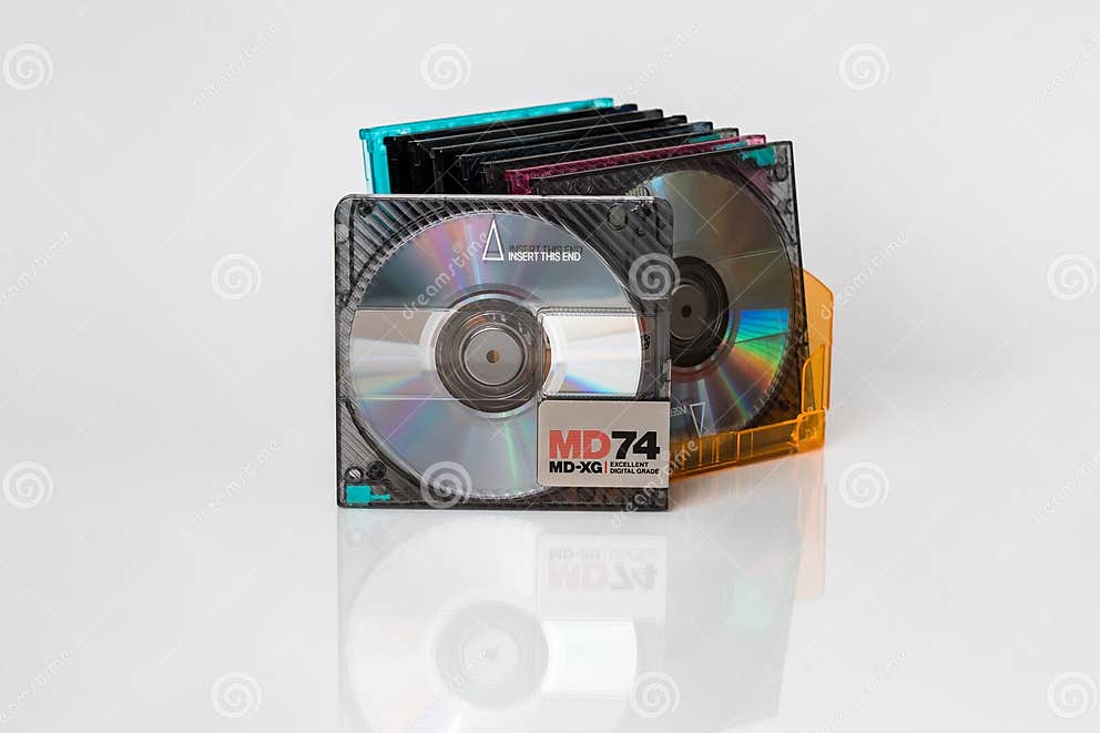 Front View of a Minidisc Standing Upright in Front of a Folding Stand ...