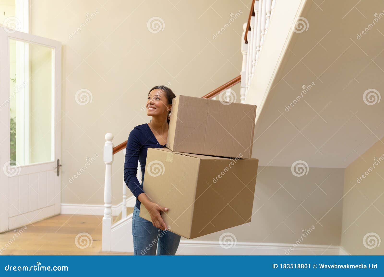 Mixed Race Woman Arriving At Her New Home Stock Image Image Of