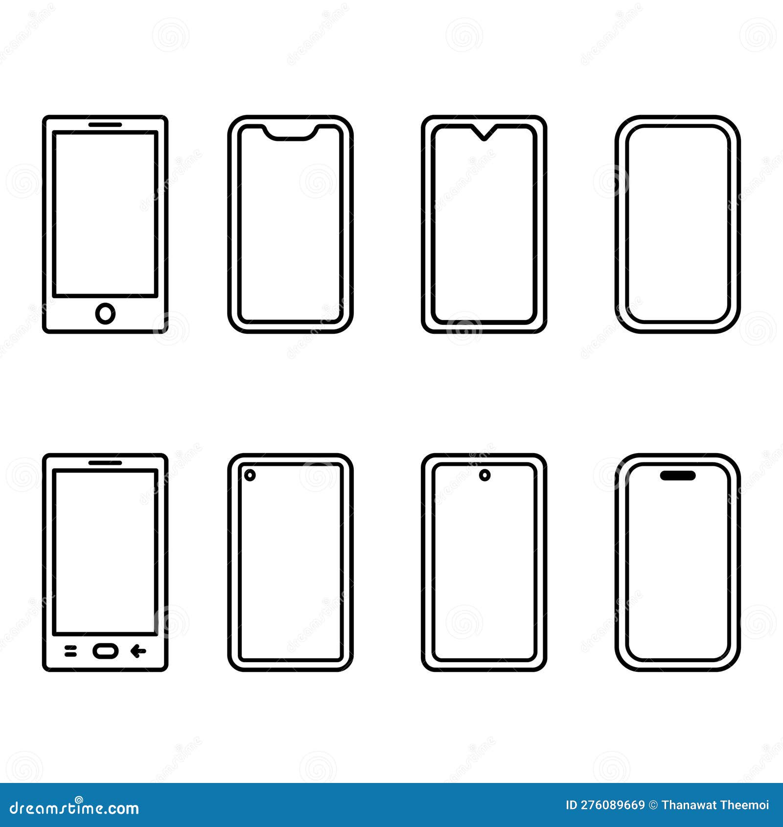 Front View of Mobile Phone Outline Stock Vector - Illustration of icons ...