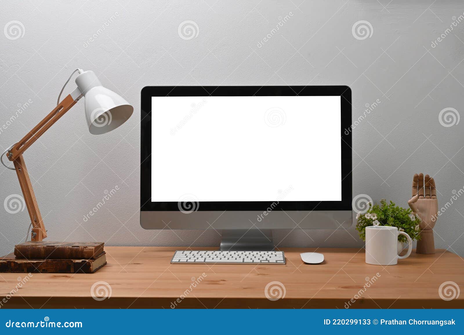 Computer with White Screen on Modern Workspace. Stock Image - Image of ...