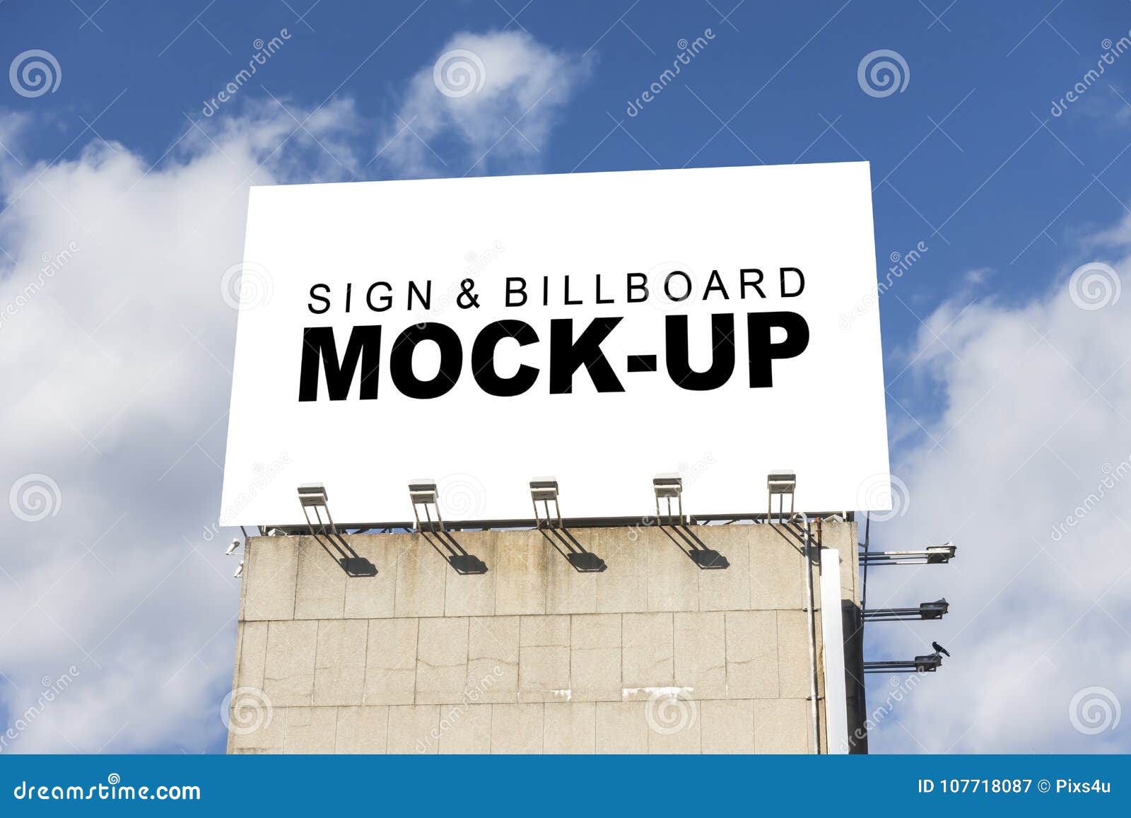 Front View Mock Up of Large Billboard on Top of the Building Stock ...
