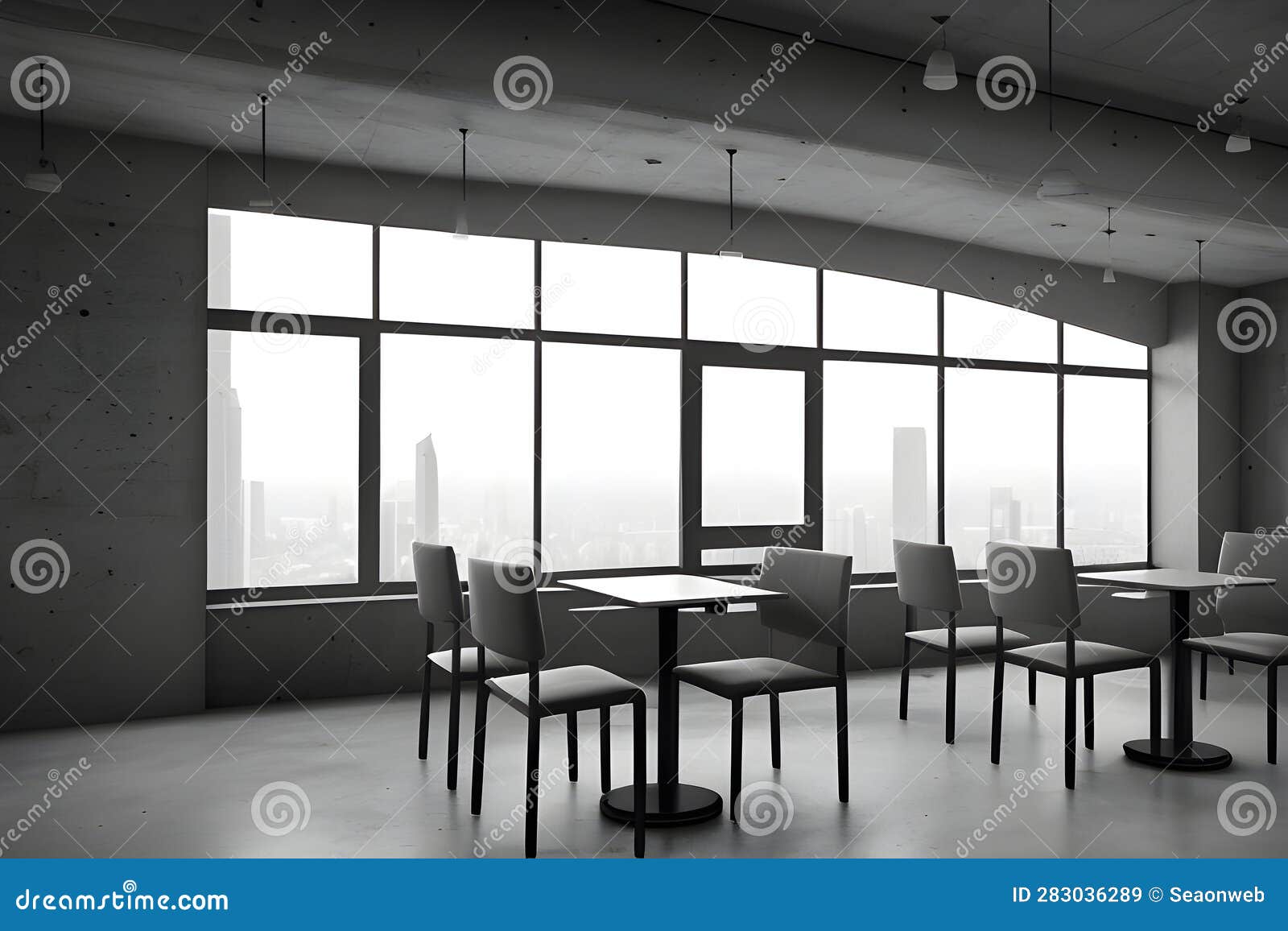 Front View on Modern Dark Cafe Interior with Grey Walls Stock ...