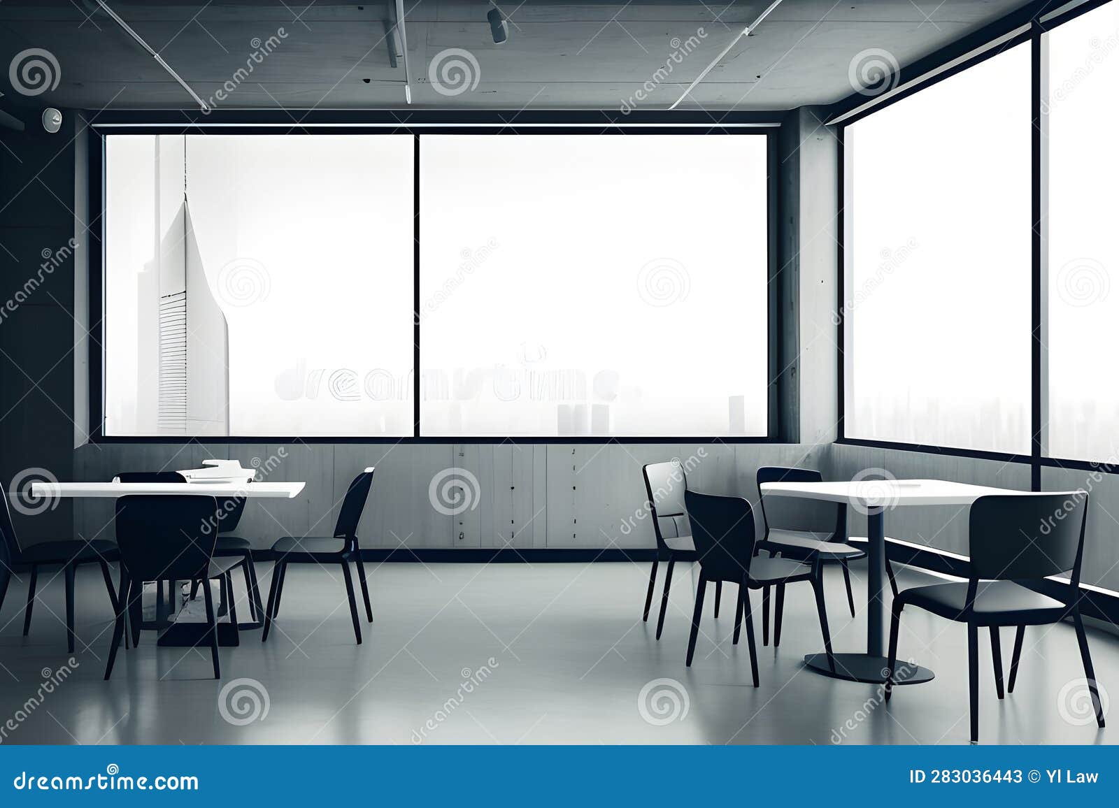 Front View on Modern Dark Cafe Interior with Grey Walls Stock ...