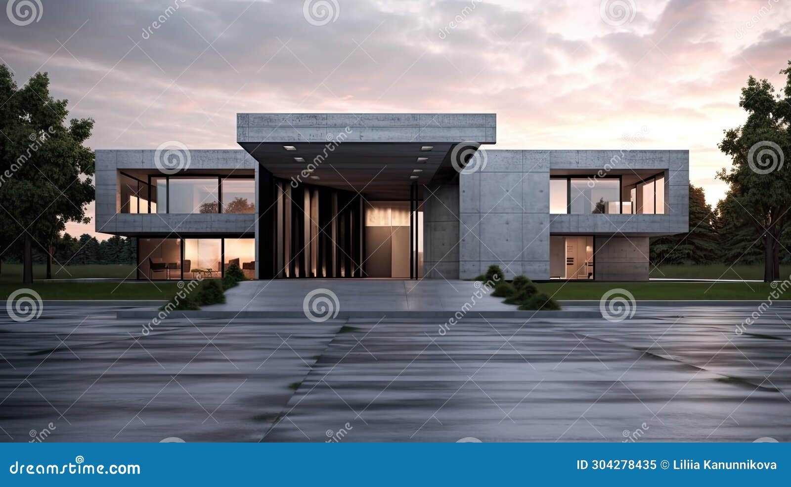 Front View of Modern Designed Concrete Residential House. Stock Image ...