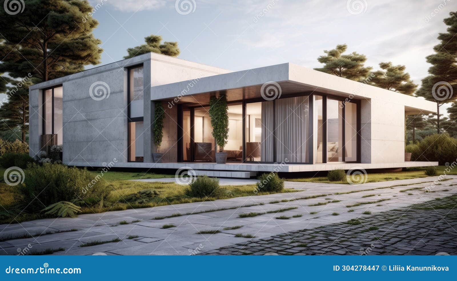Front View of Modern Designed Concrete Residential House. Stock Image ...