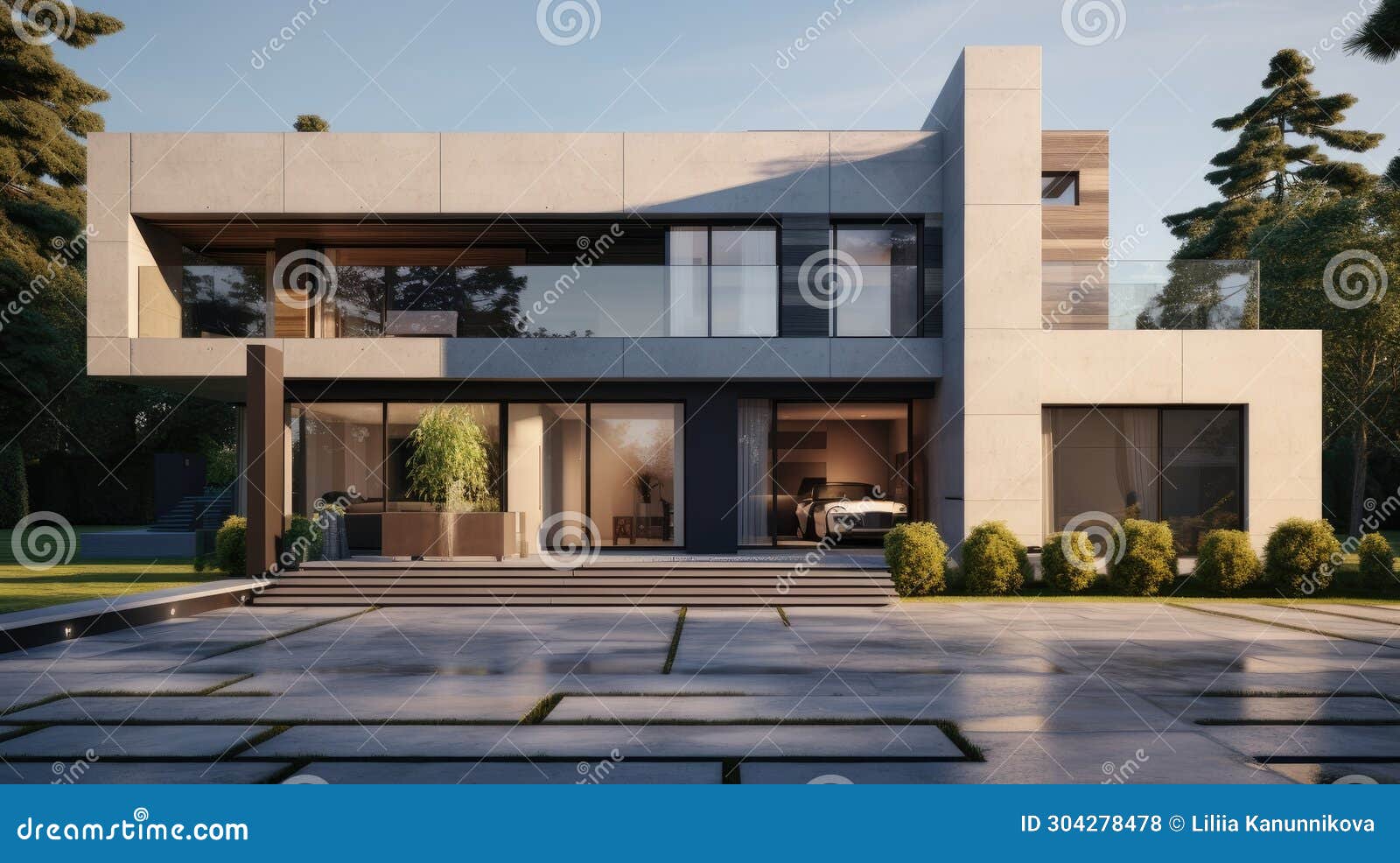 Front View of Modern Designed Concrete Residential House. Stock Photo ...