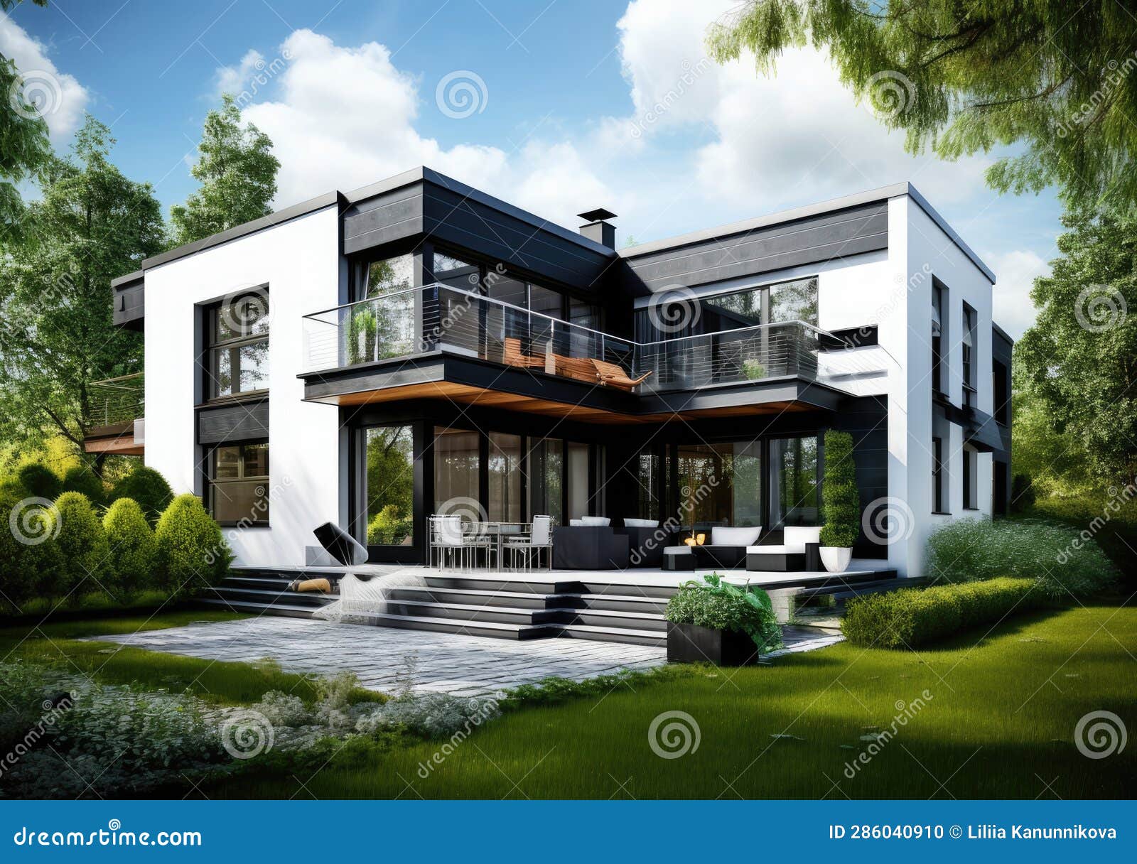 Front View of Modern Designed Concrete Residential House. Created with ...