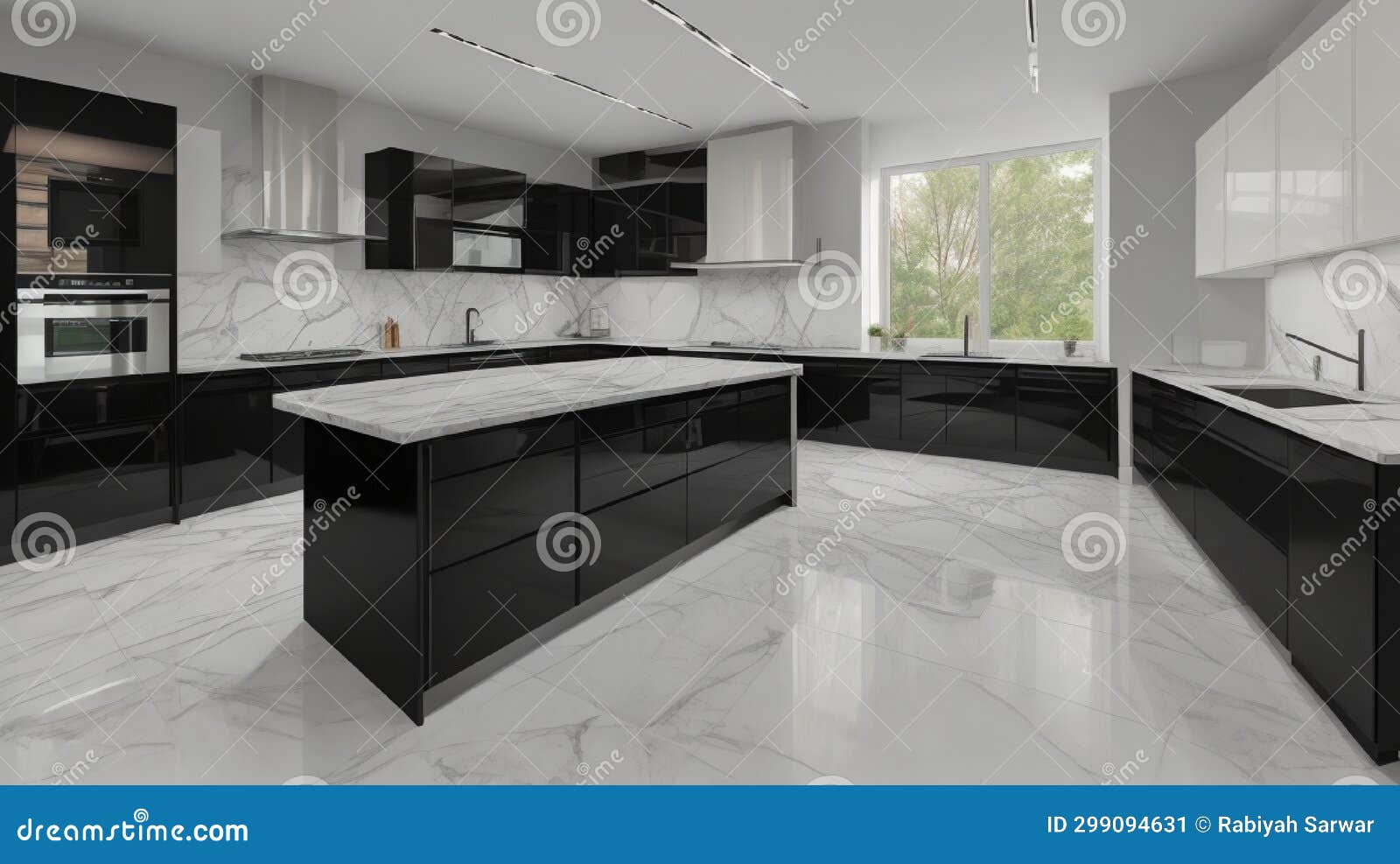 Front View of a Modern Designer Kitchen with Smooth Handleless Cabinets ...