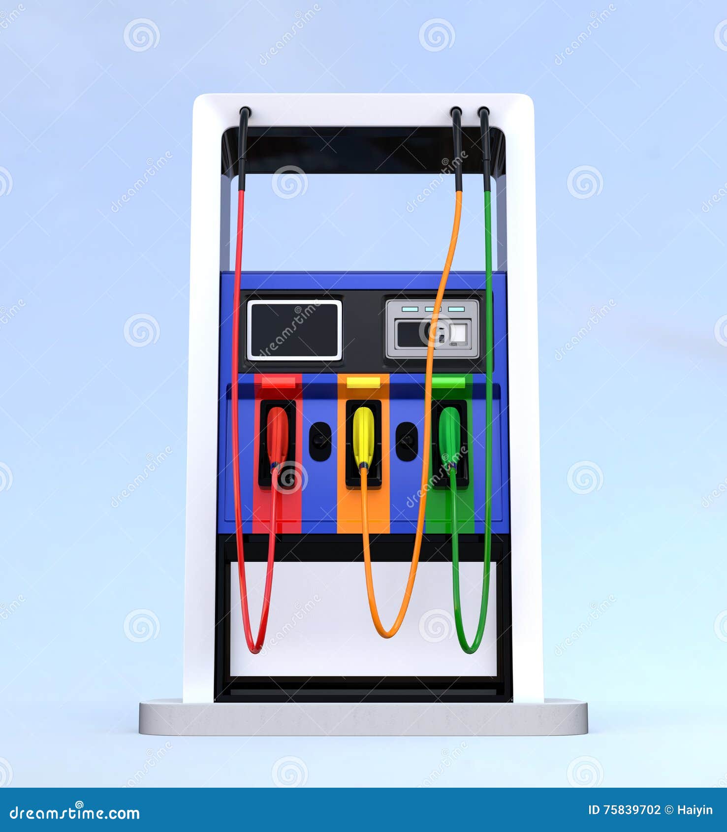 Front View of Modern Fuel Dispenser Isolated on Light Blue Background ...
