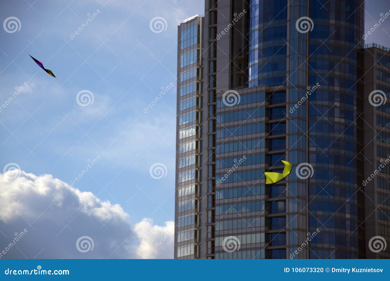 Front View of the Modern Glass Skyscraper Facade with Contrast Green ...
