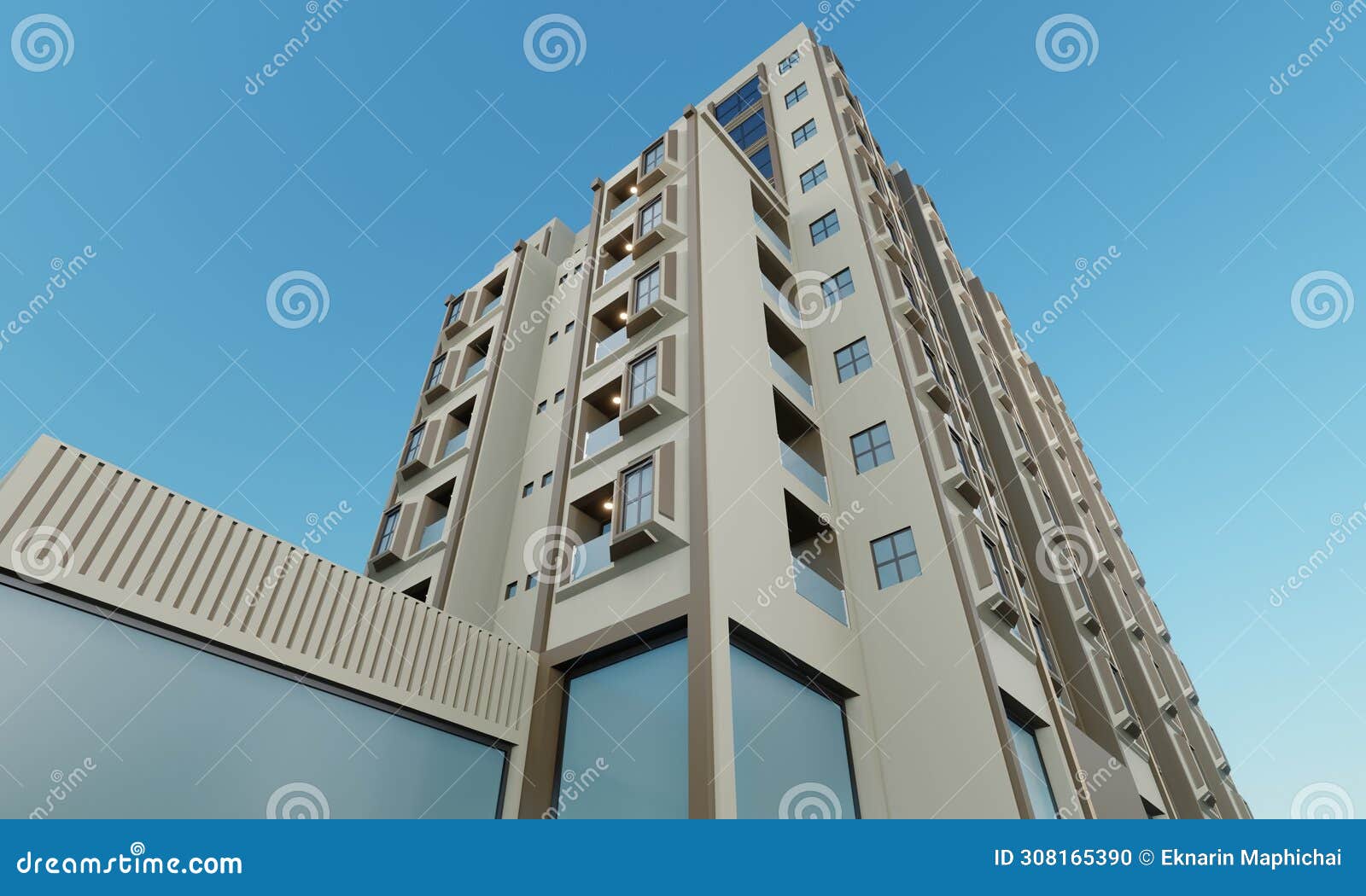 Front View Modern Hotel Tower Over Blue Sky Scene Stock Illustration ...