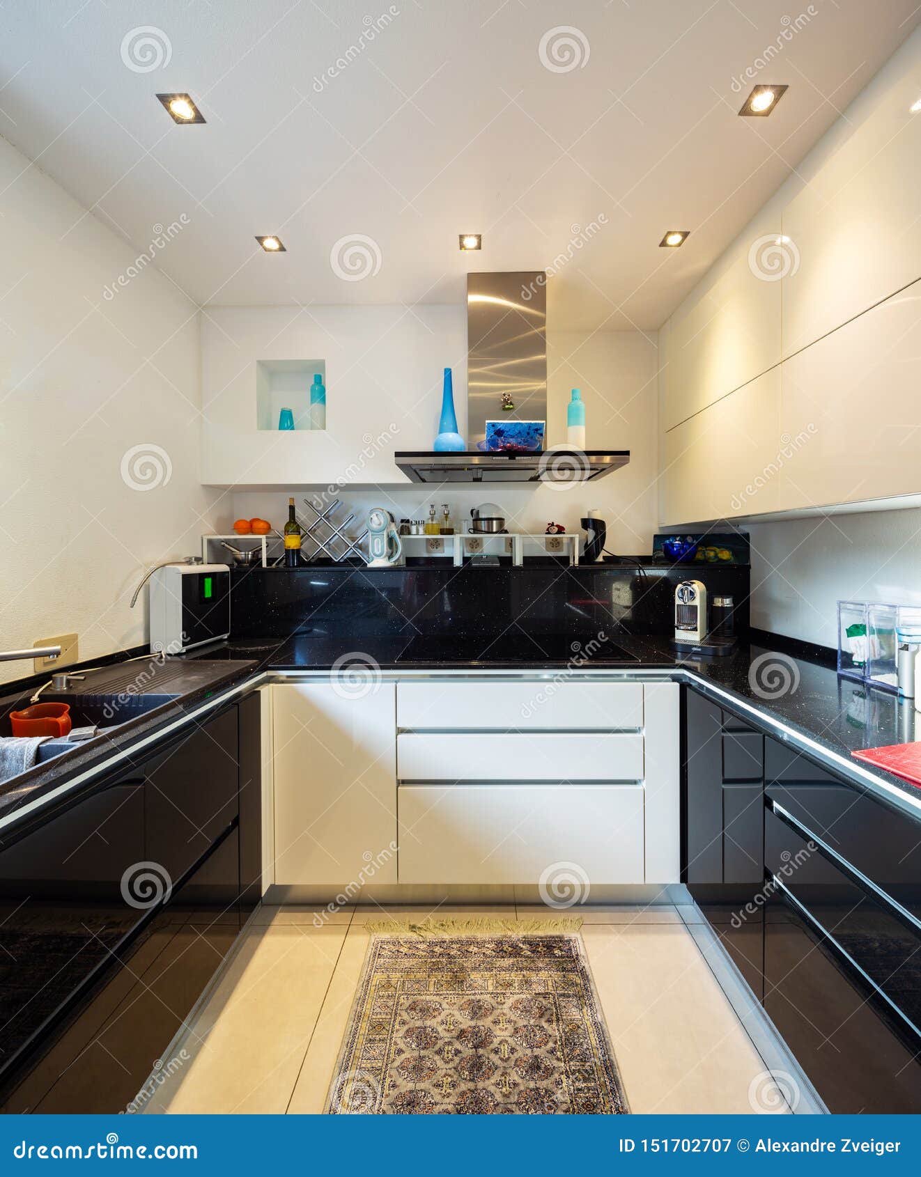 Front View Modern White Kitchen Stock Image - Image of architecture ...