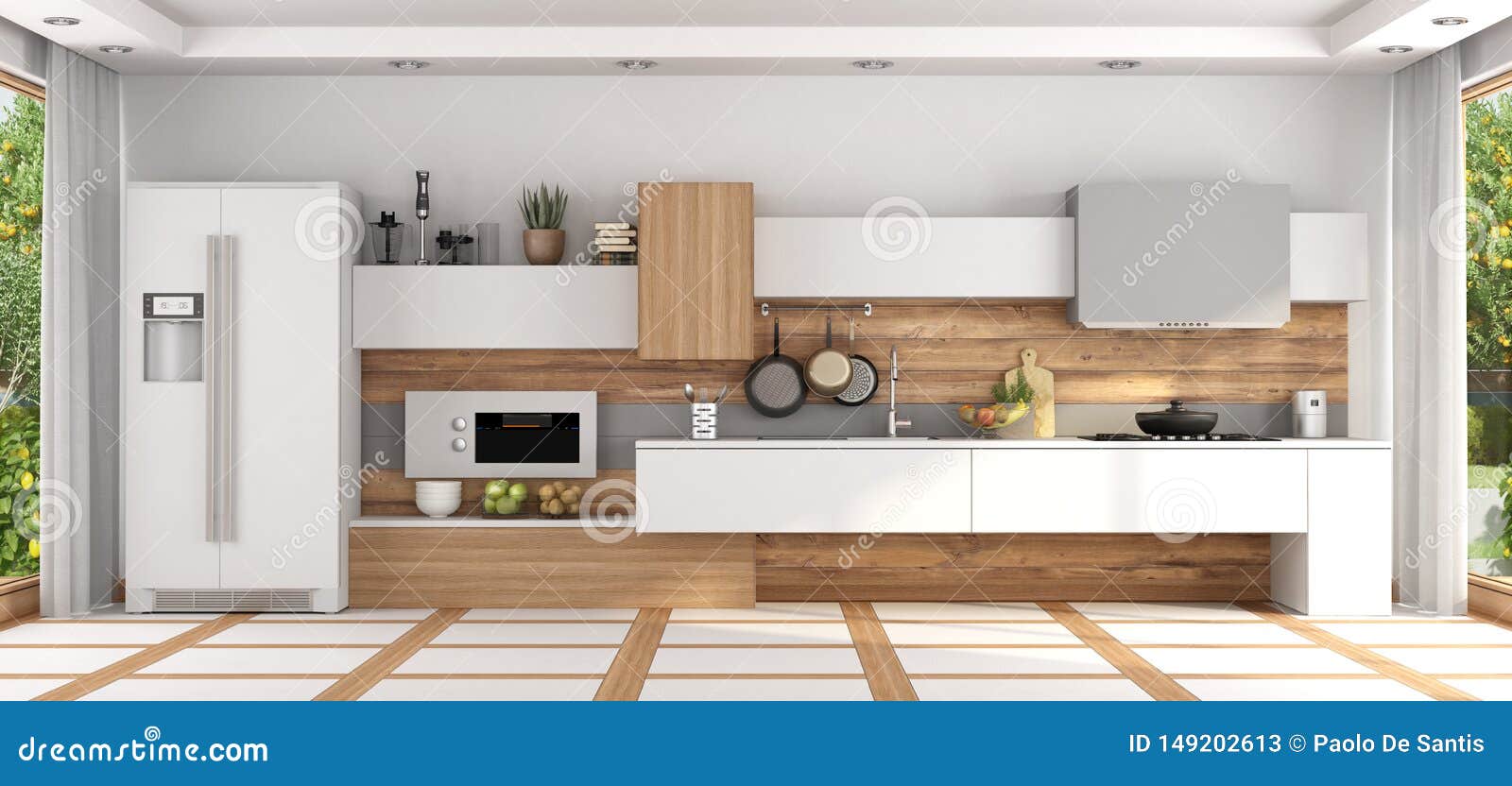 Front View of Modern Kitchen Stock Illustration - Illustration of ...