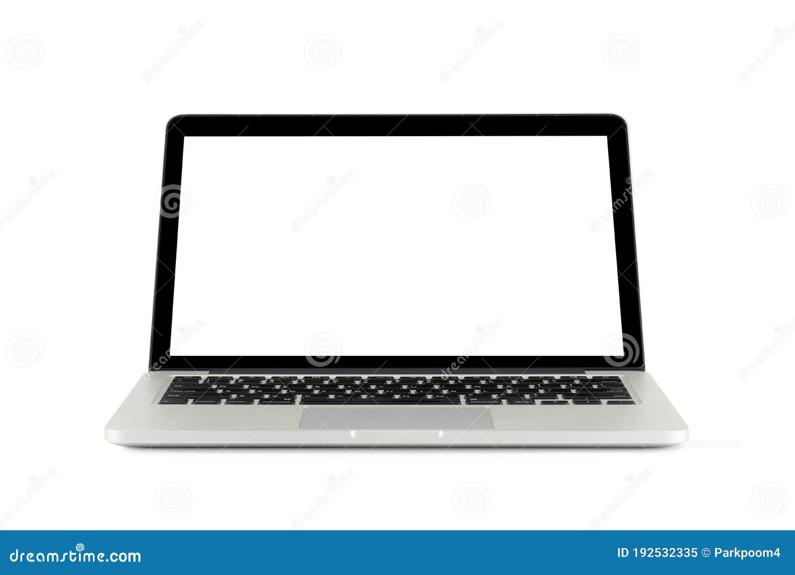 Front View Modern Laptop Computer with White Empty Space on Screen ...
