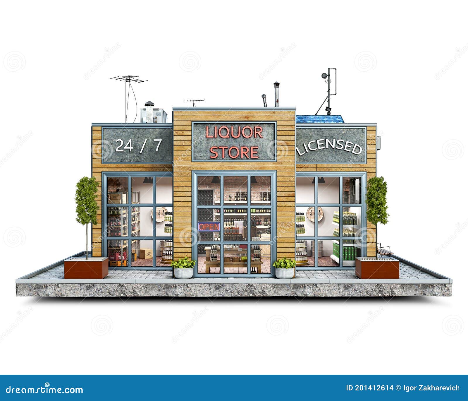 Front View on a Modern Liquor Store Building on a Piece of Ground Stock ...