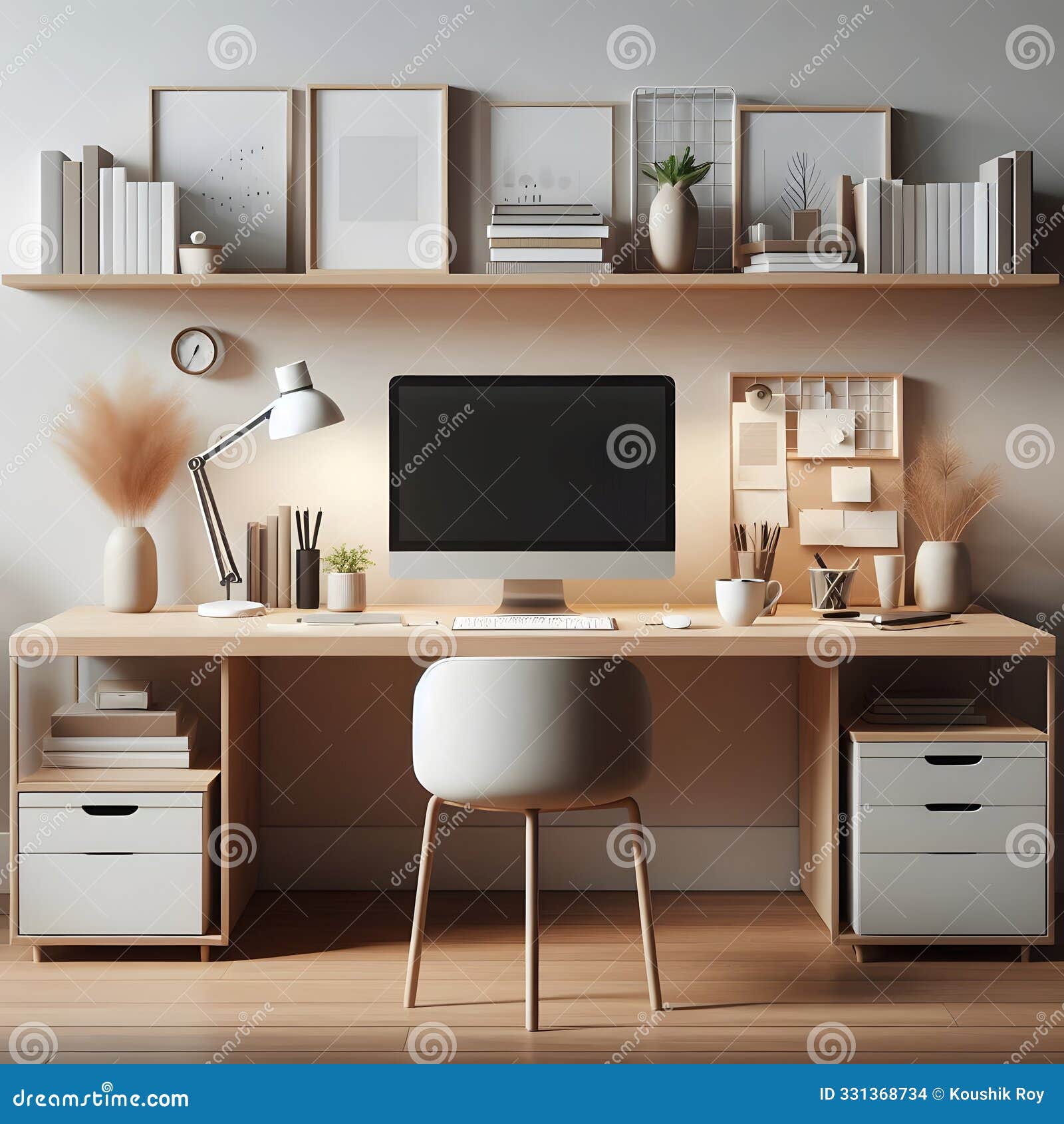 Front View of a Modern Office Desk in a Clean, Minimalist Workspace ...