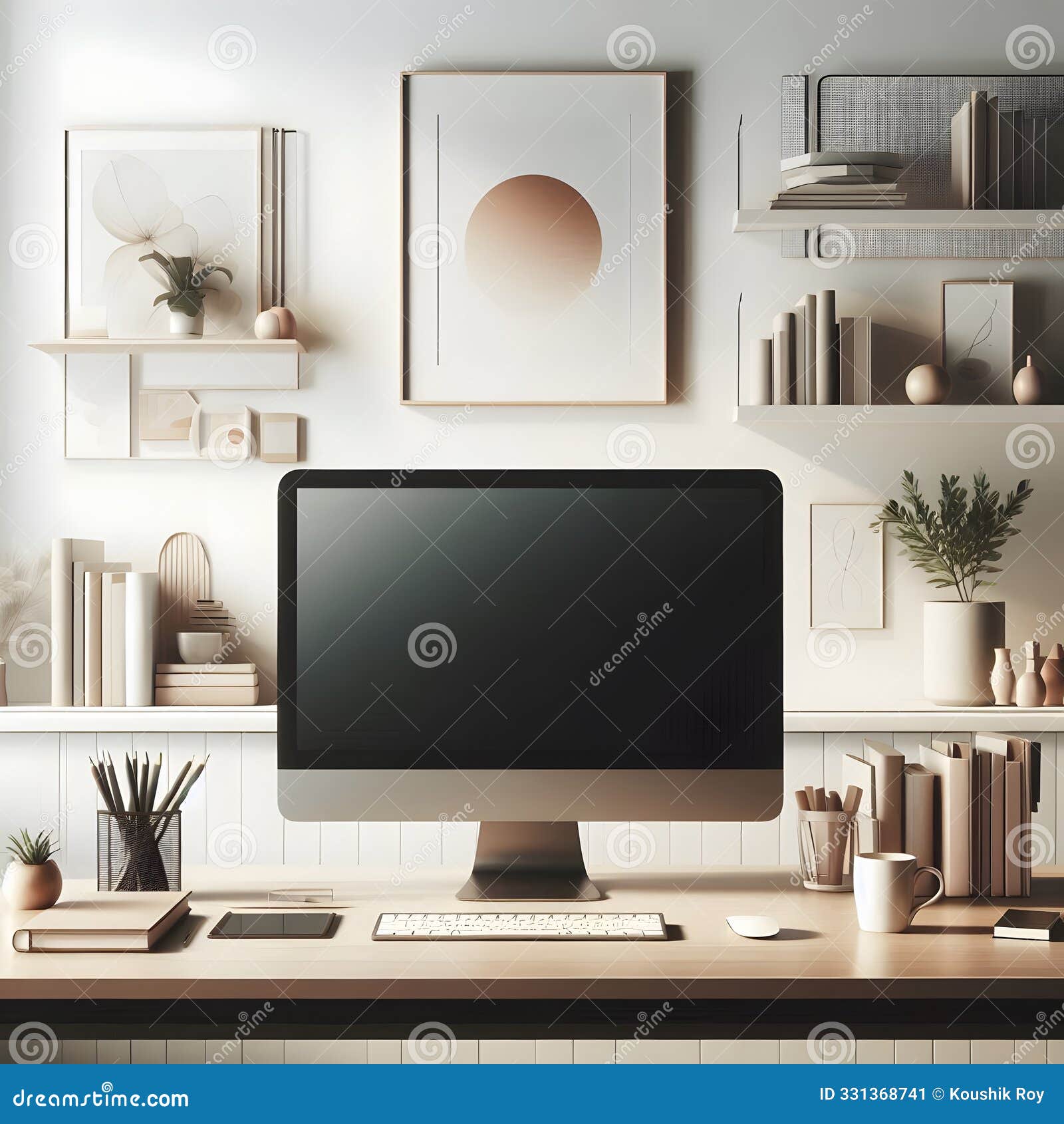 Front View of a Modern Office Desk in a Clean, Minimalist Workspace ...