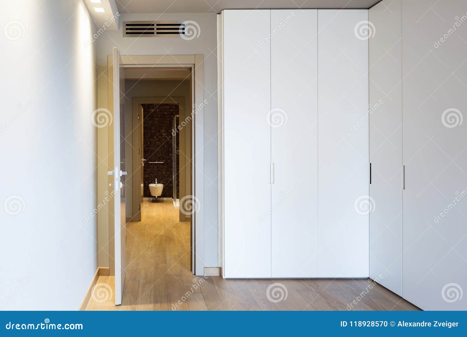 Front View of Modern Room with Large Wardrobe Stock Photo - Image of ...