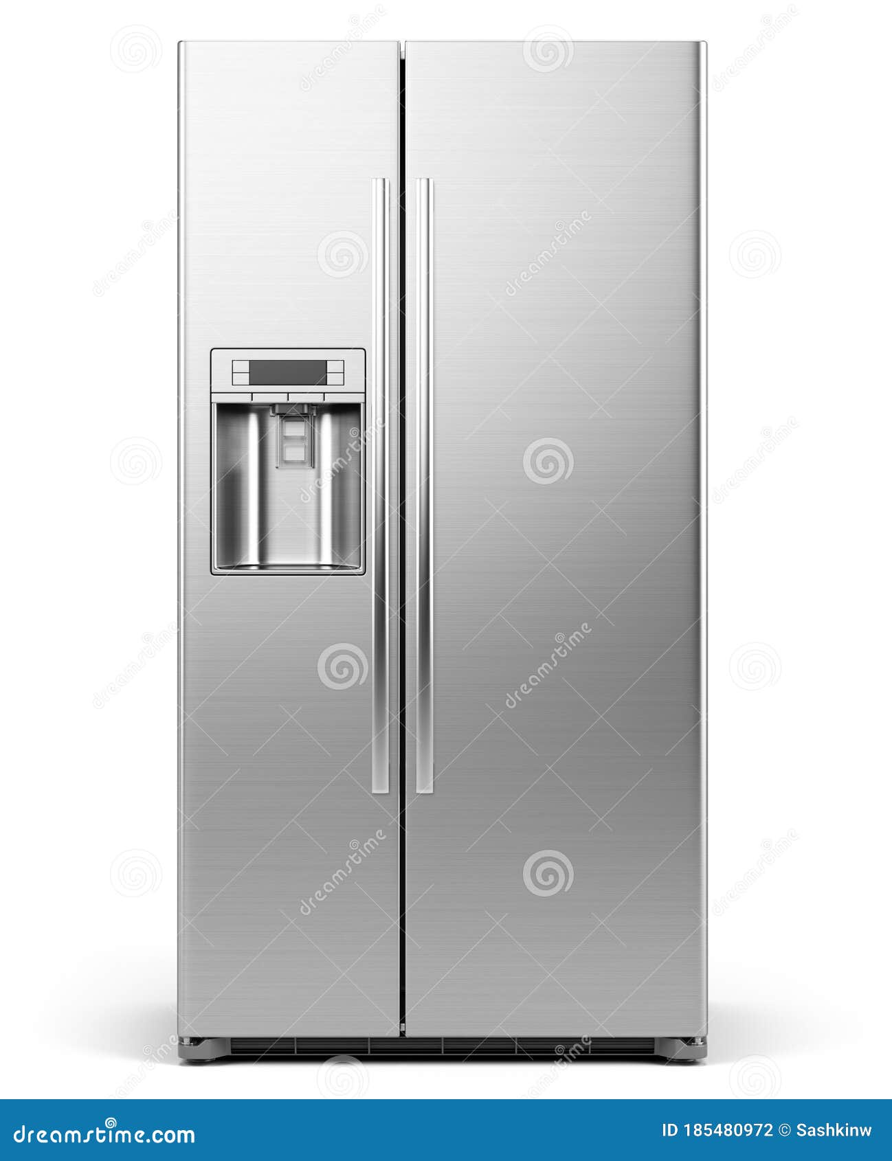 Front View Of Modern Side By Side Stainless Steel Refrigerator . Fridge ...
