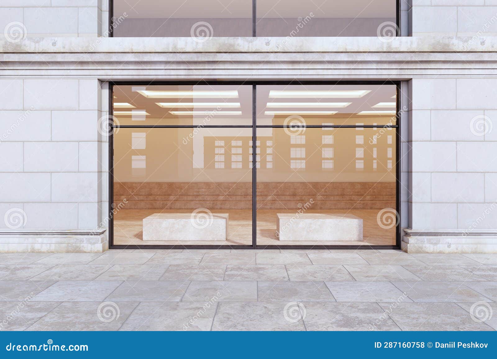 Front View of Store Building with Glass Door. Mock Up, 3D Rendering ...