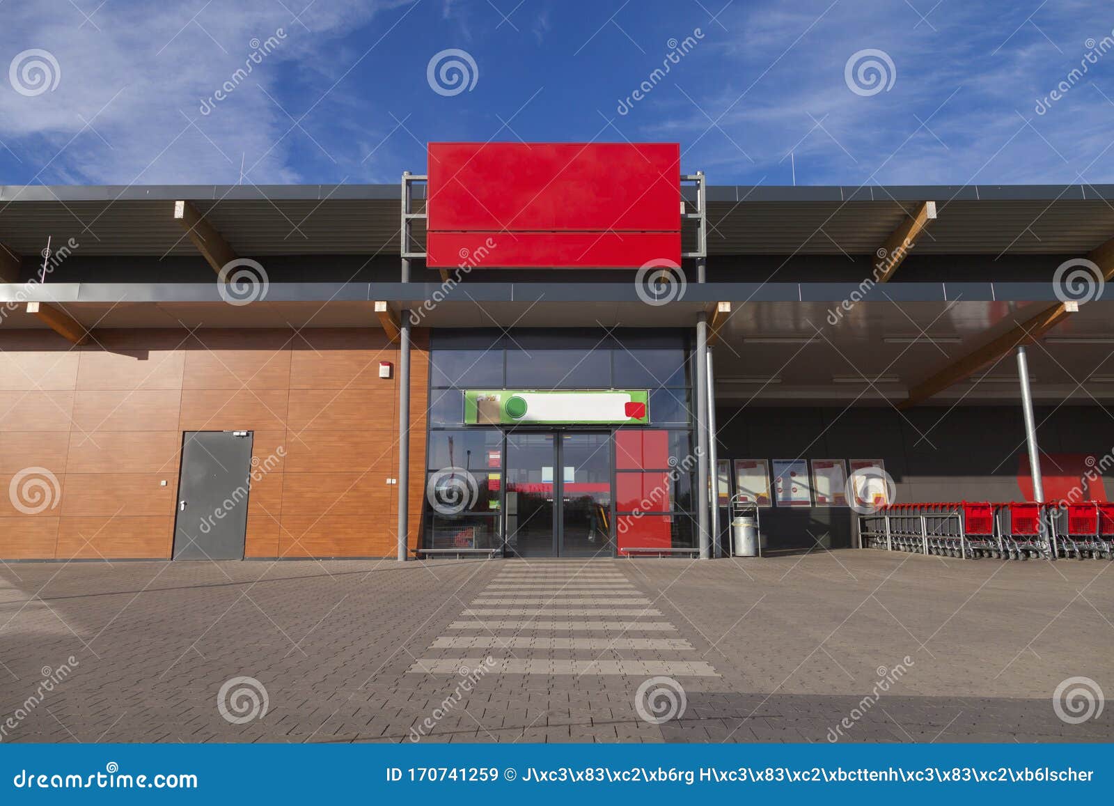 Front View of a Modern Supermarket Stock Image - Image of company ...