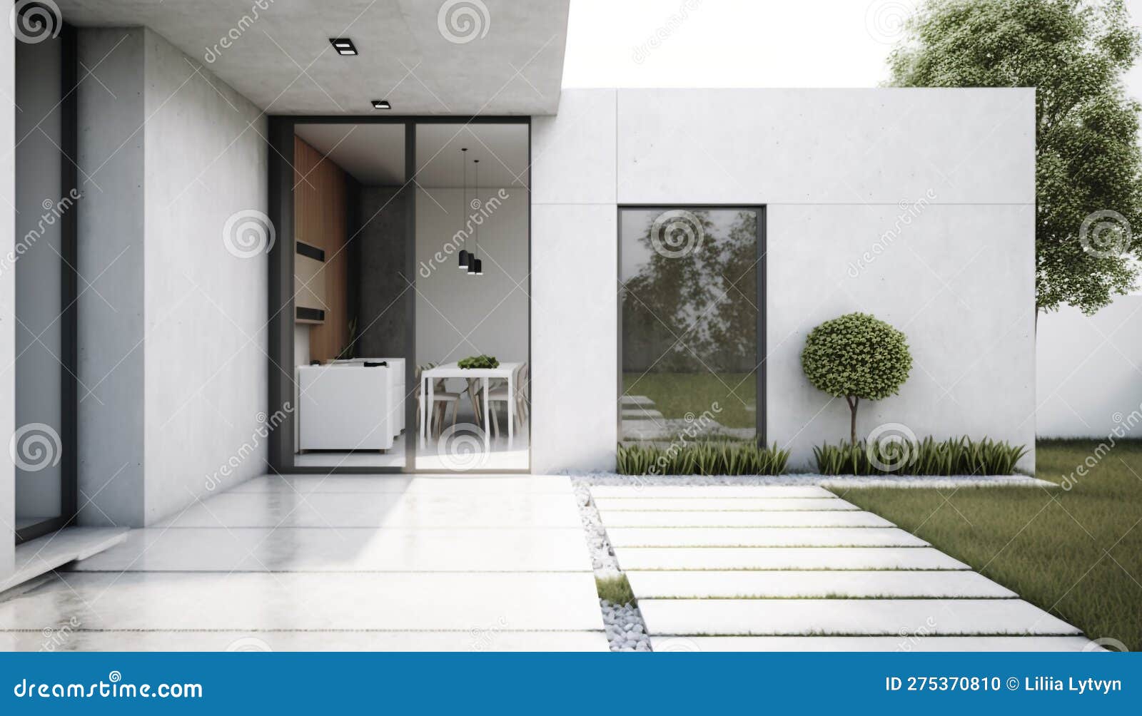 Front View Modern Terrace the Villa with Panoramic Windows, Generative ...