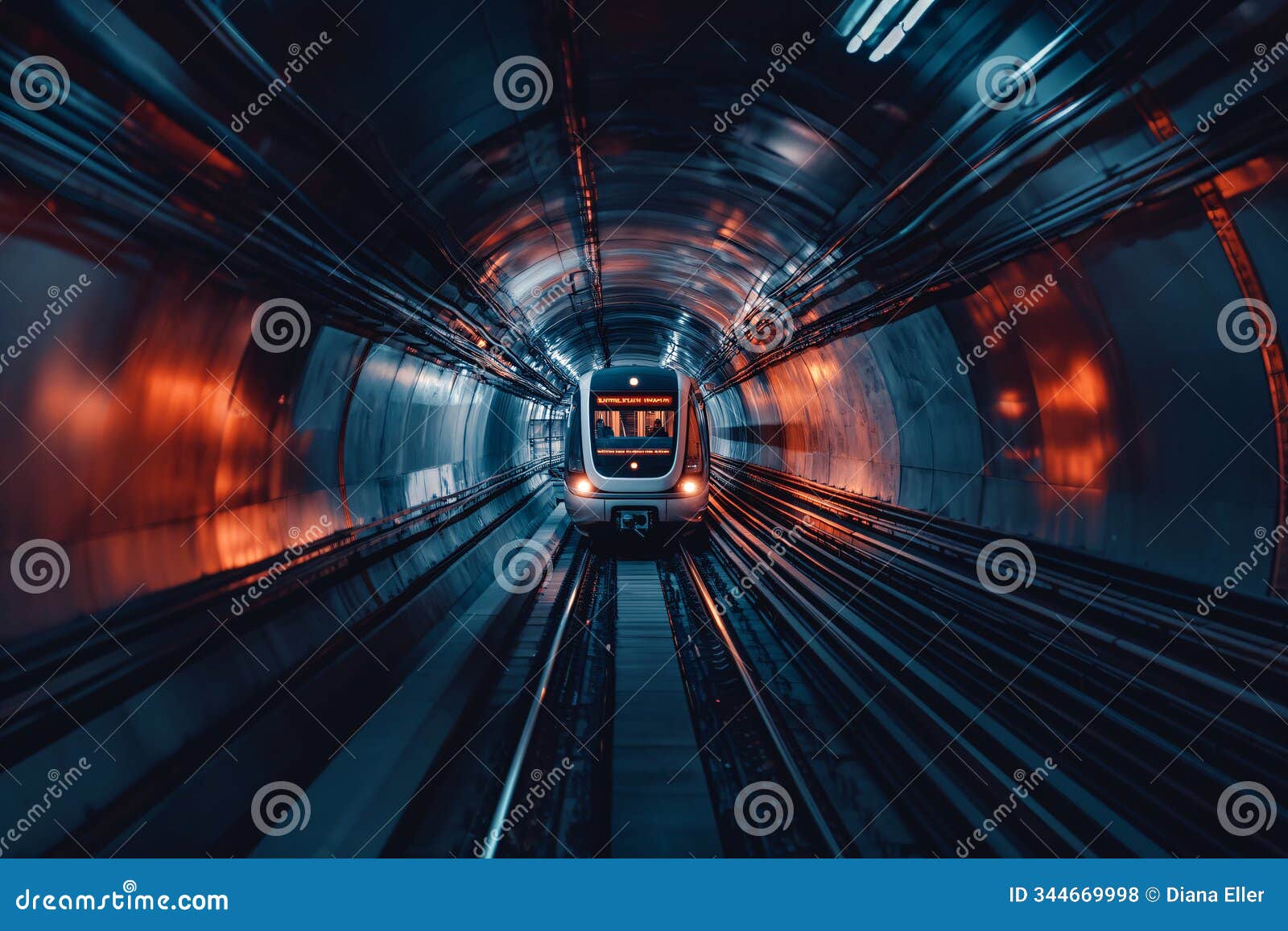 Front View of Modern Train in Subway Stock Illustration - Illustration ...