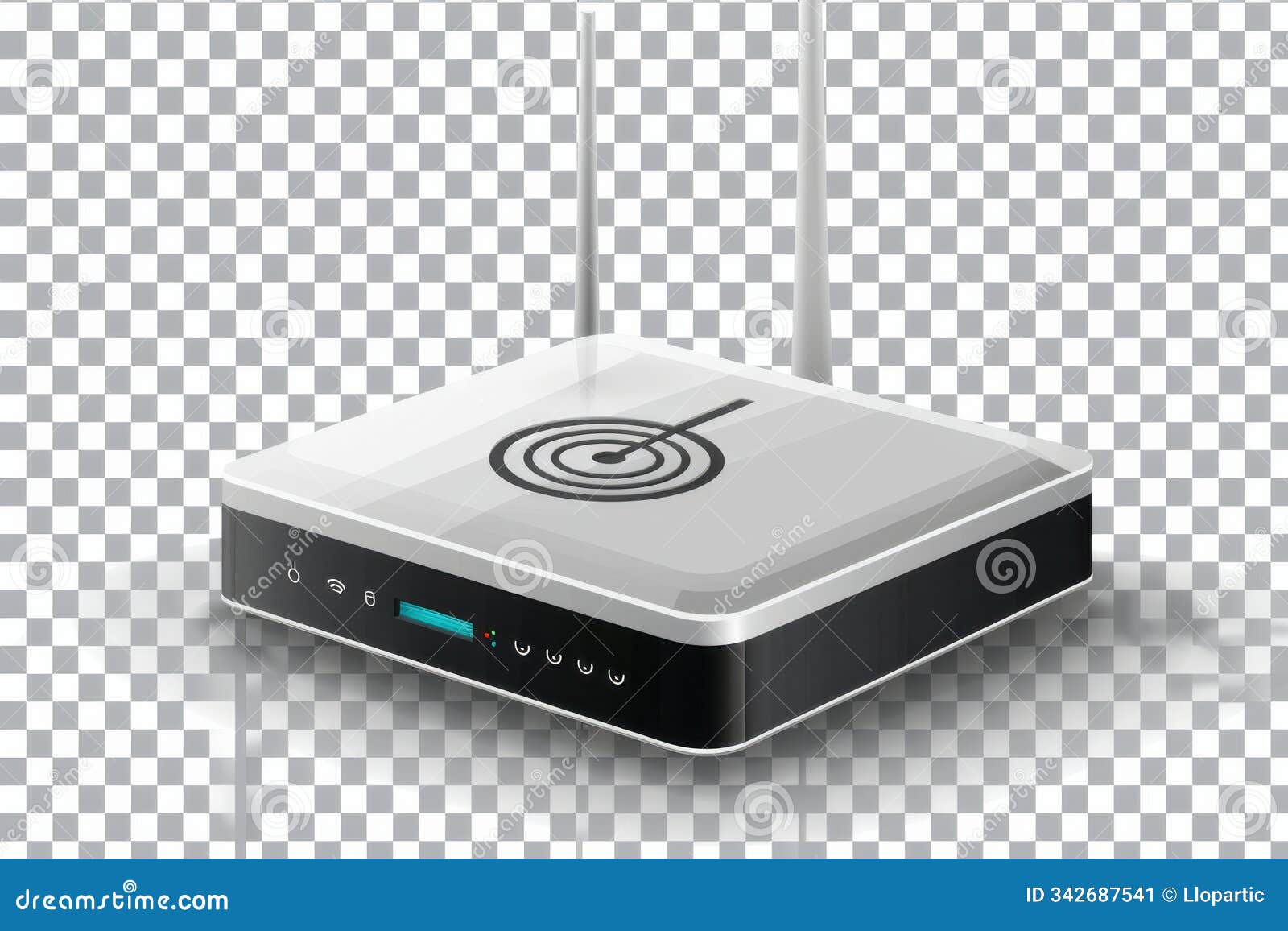 Front View of a Modern Wireless Router with Dual Antennas, Symbolizing ...