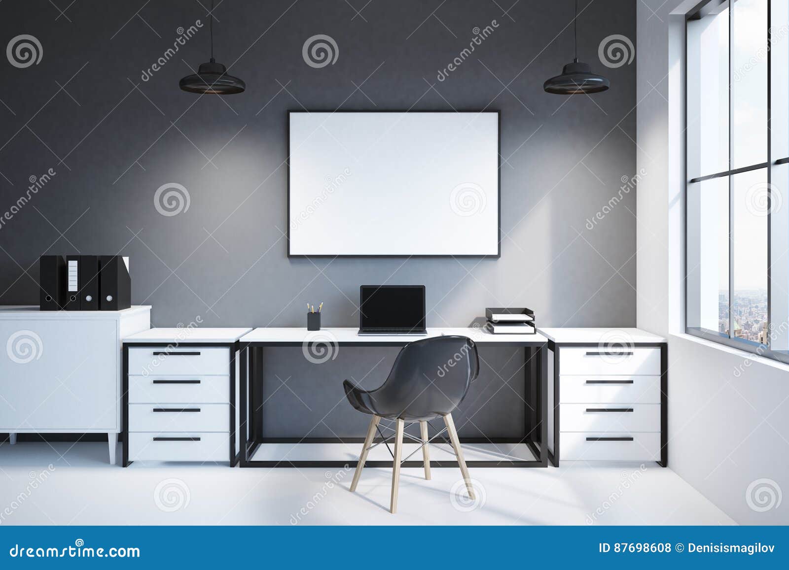 Front View of Modern Workspace with Computer Stock Illustration ...