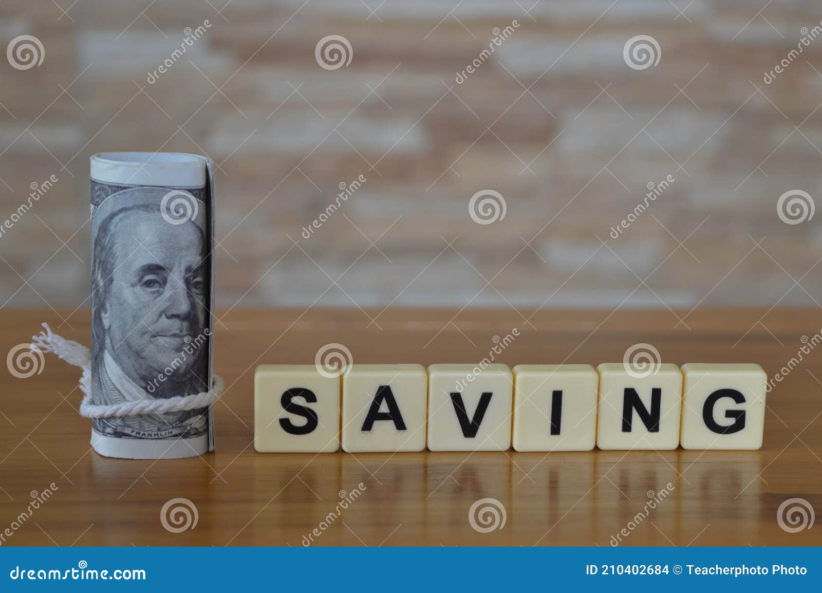 Front View of Money Banknote and Square Letters with Text SAVING Stock ...