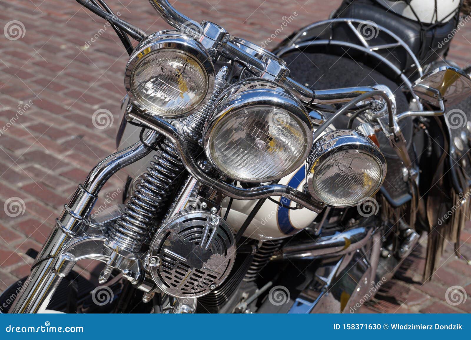 Front View of a Motorcycle Lamp. a Motorcycle Full of Chrome Elements ...