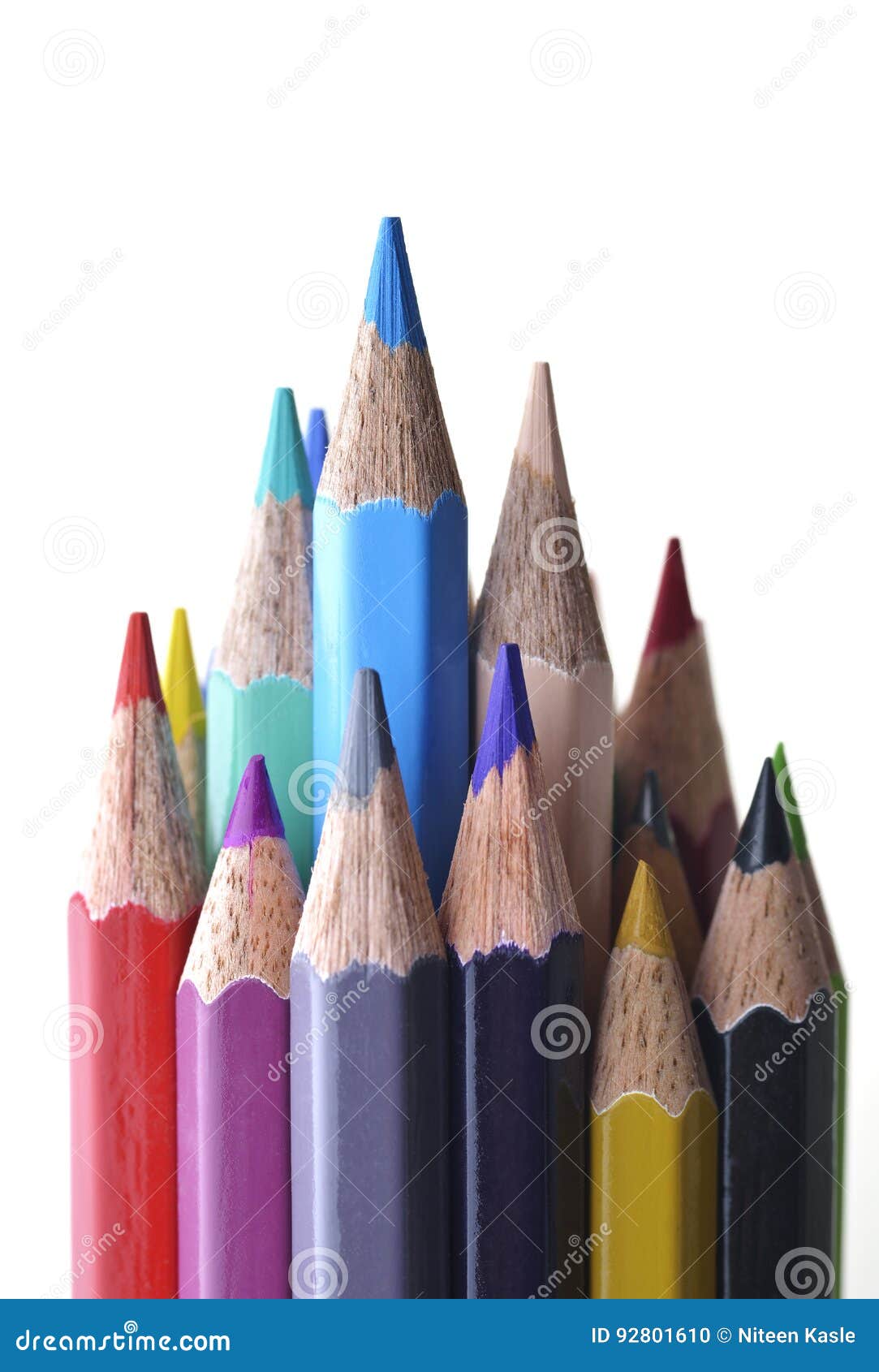 Front View of Multi Colored Pencils on White Background Stock Photo ...
