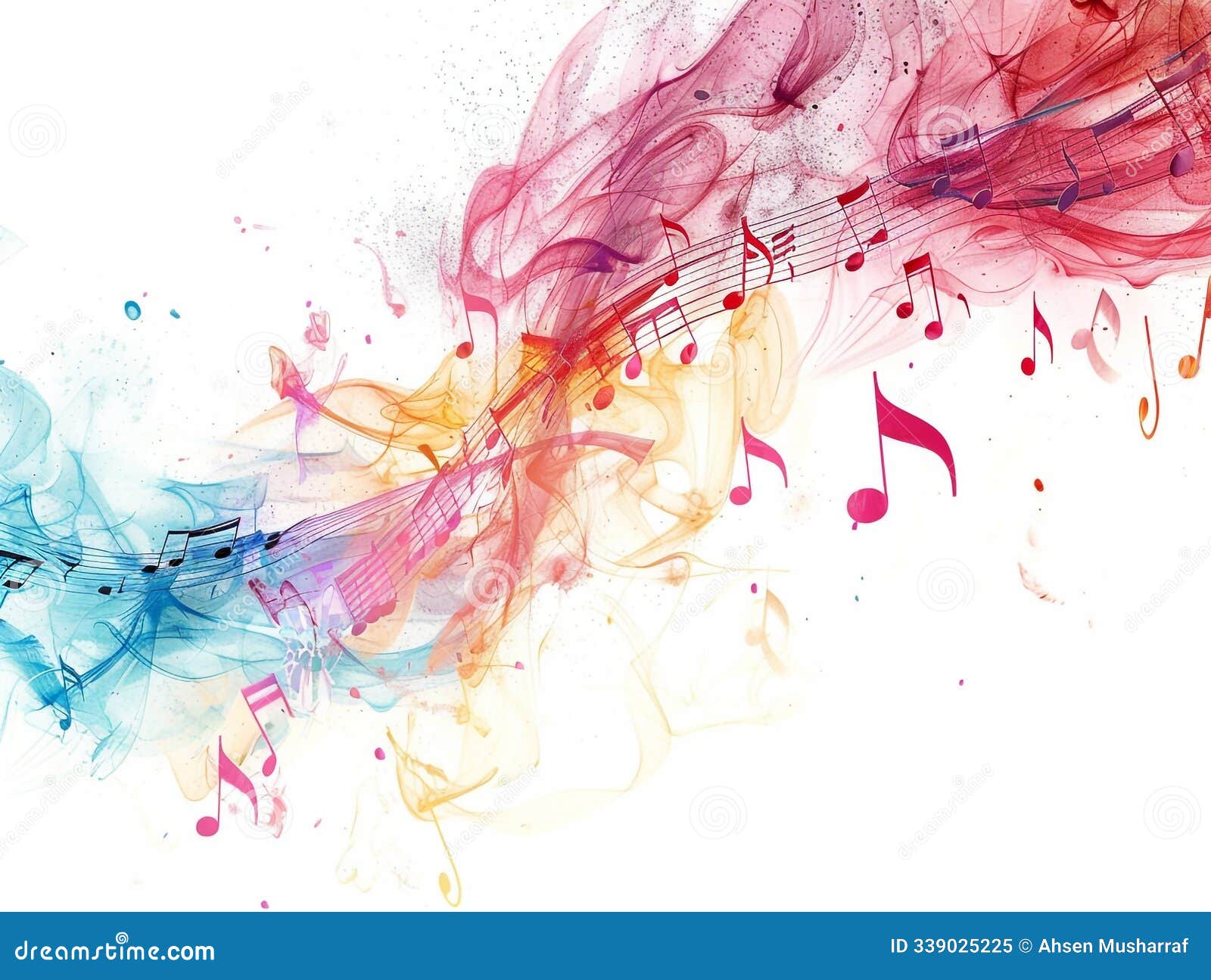 Front View of Multi Colors Music Note with Wave Line Design on a White ...