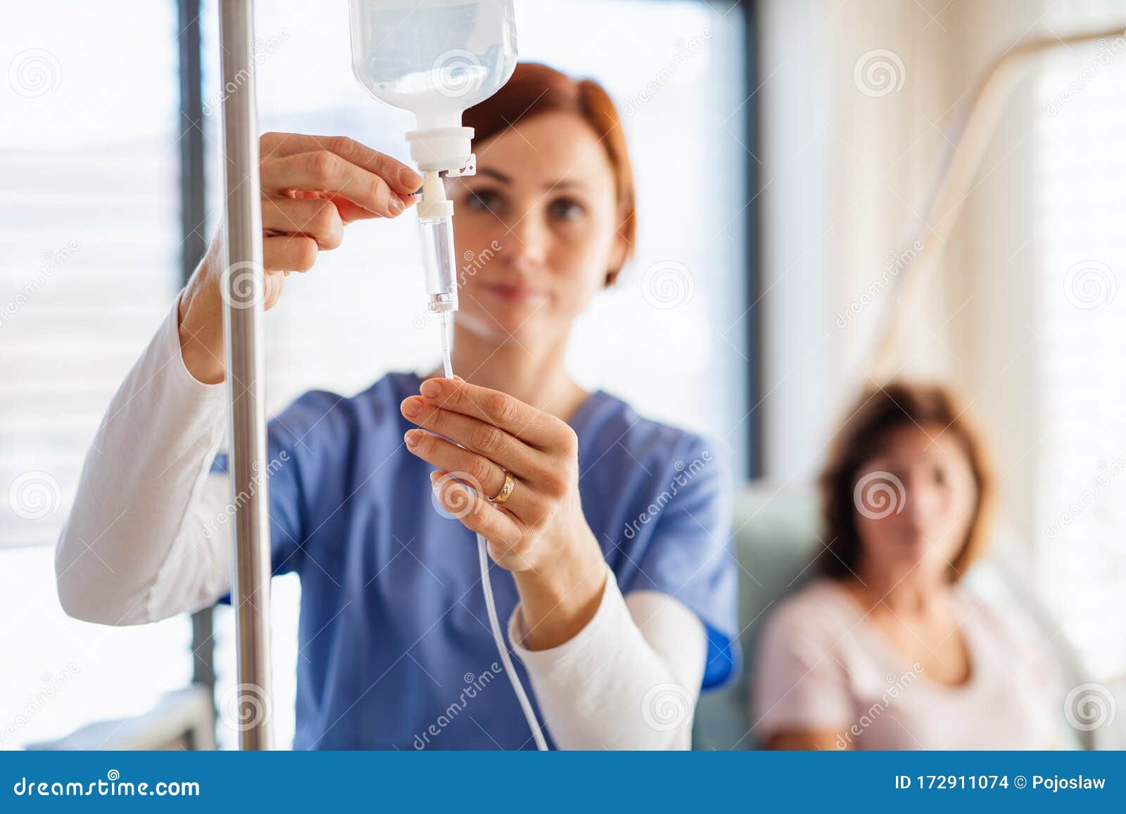 A Nurse with IV Drip and Patient in Bed in Hospital Room. Stock Photo ... A Nurse with IV Drip and Patient in Bed in Hospital Room. Stock Photo ...